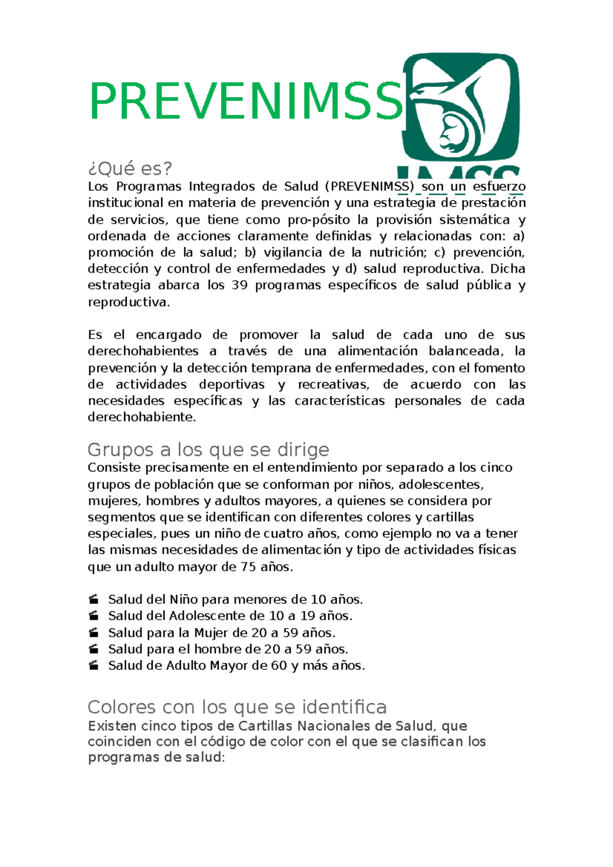 Prevenimss - tareas - PREVENIMSS ¿Qué es? Los Programas Integrados de ...