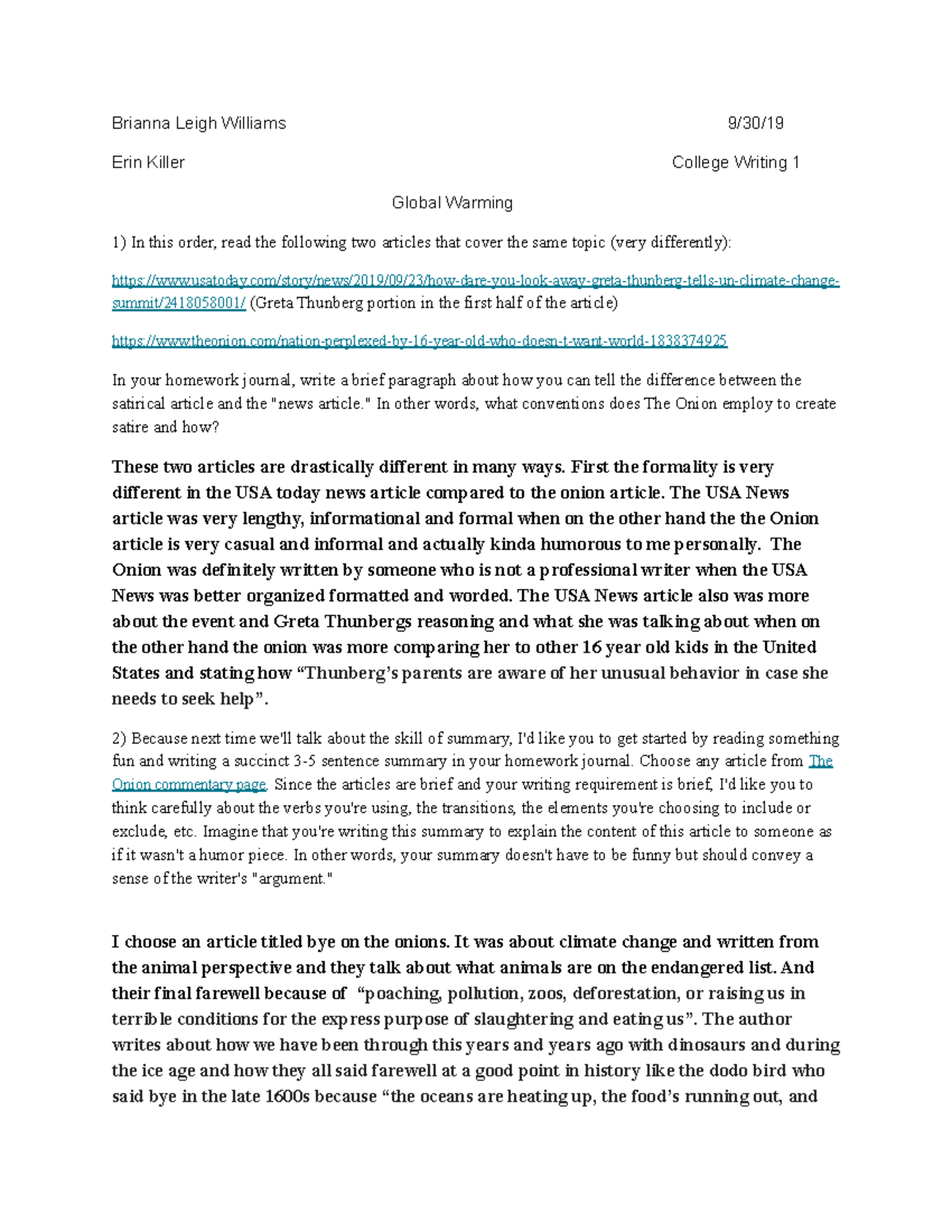 Homework 9 30 - Brianna Leigh Williams 9/30/ Erin Killer College ...