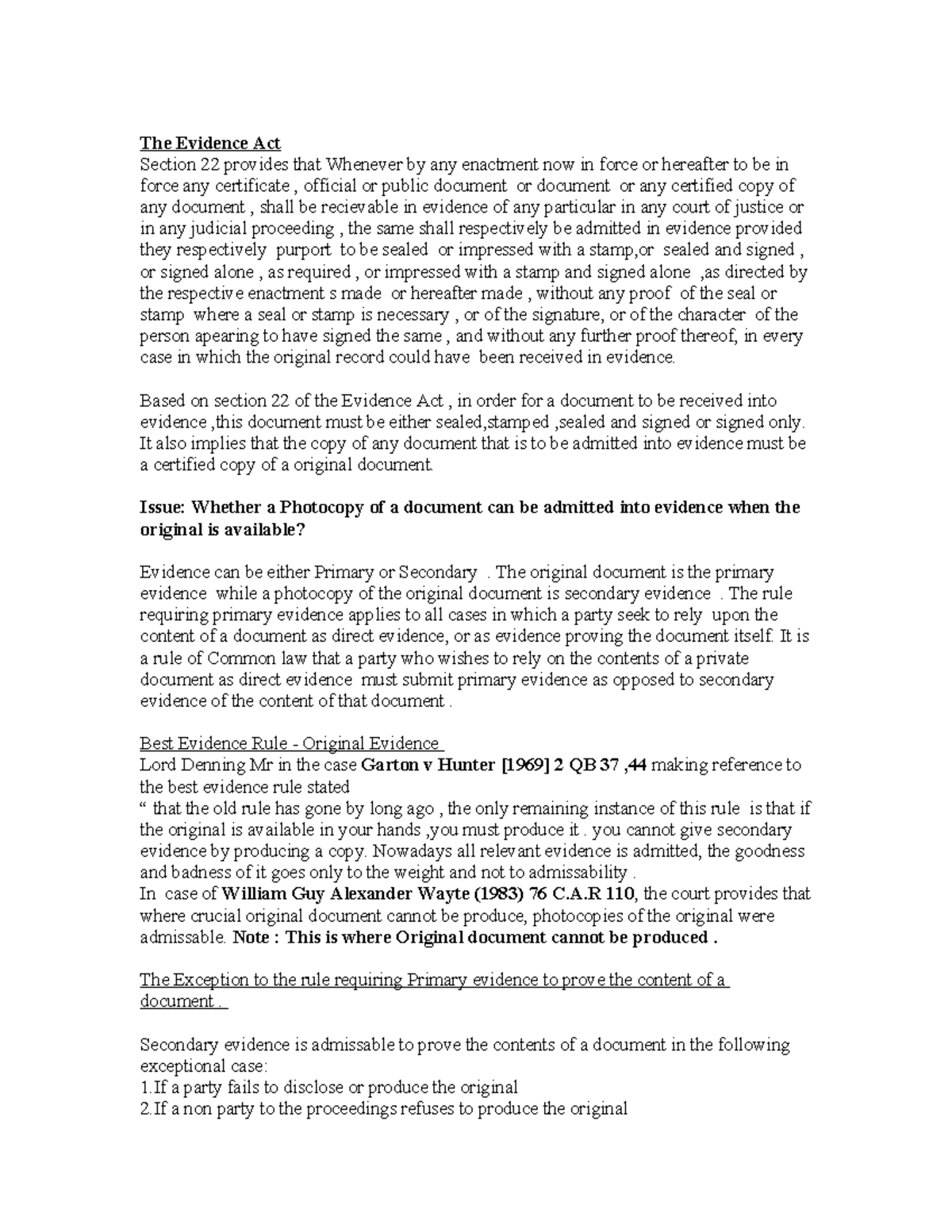 Photocopy vs Original - Notes for guidance - The Evidence Act Section ...