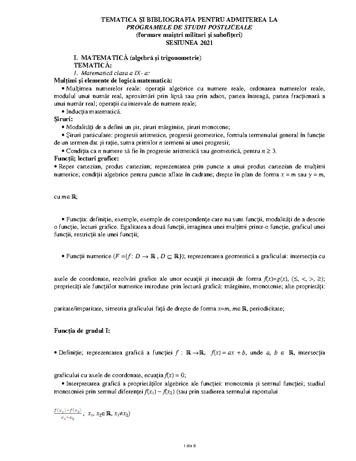 Tematica bibliografie - TEMATICA _I BIBLIOGRAFIA PENTRU ADMITEREA LA ...