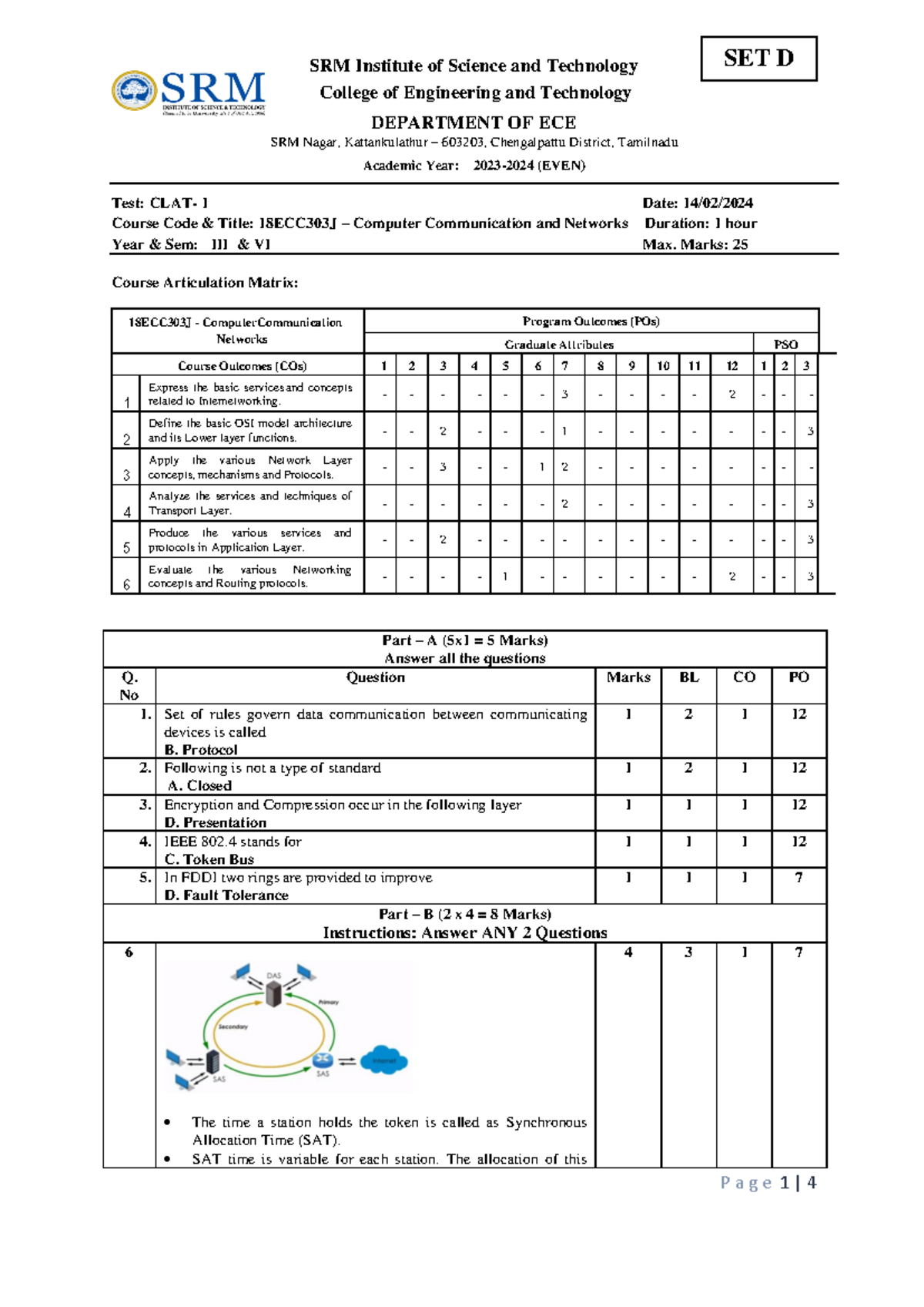 Ccn Ct1 2023 2024 Set D Srm Institute Of Science And Technology College Of Engineering And
