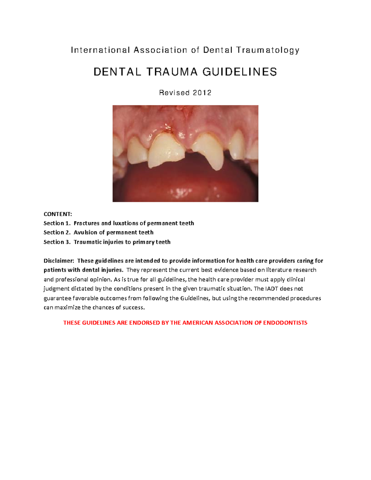 Dental trauma guide - NA............. NO DESCRIPTION AVAILABLE - I nt e ...