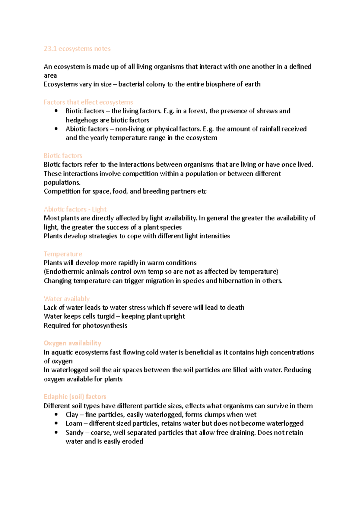 Ecosystems - ecosystem notes and questions - 23 ecosystems notes An ...