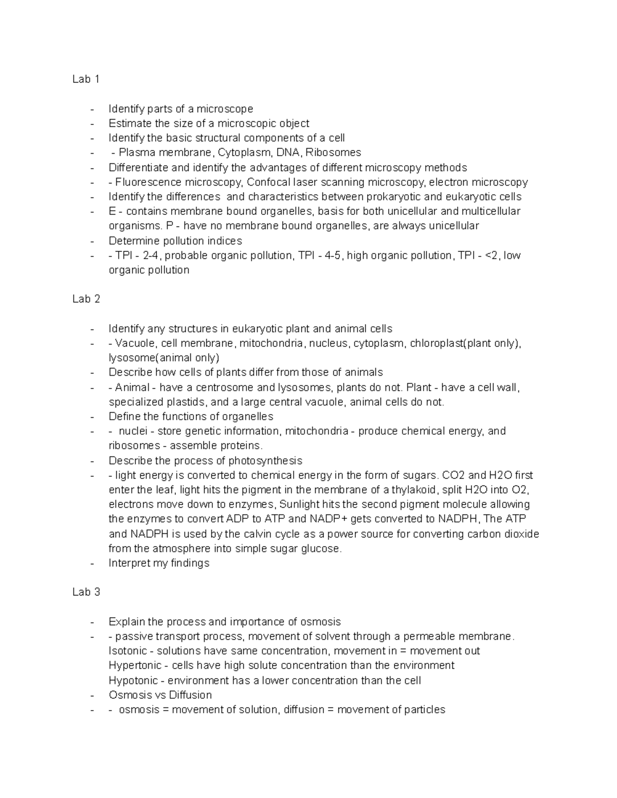 BIO 120 lab final review - Lab 1 - Identify parts of a microscope ...