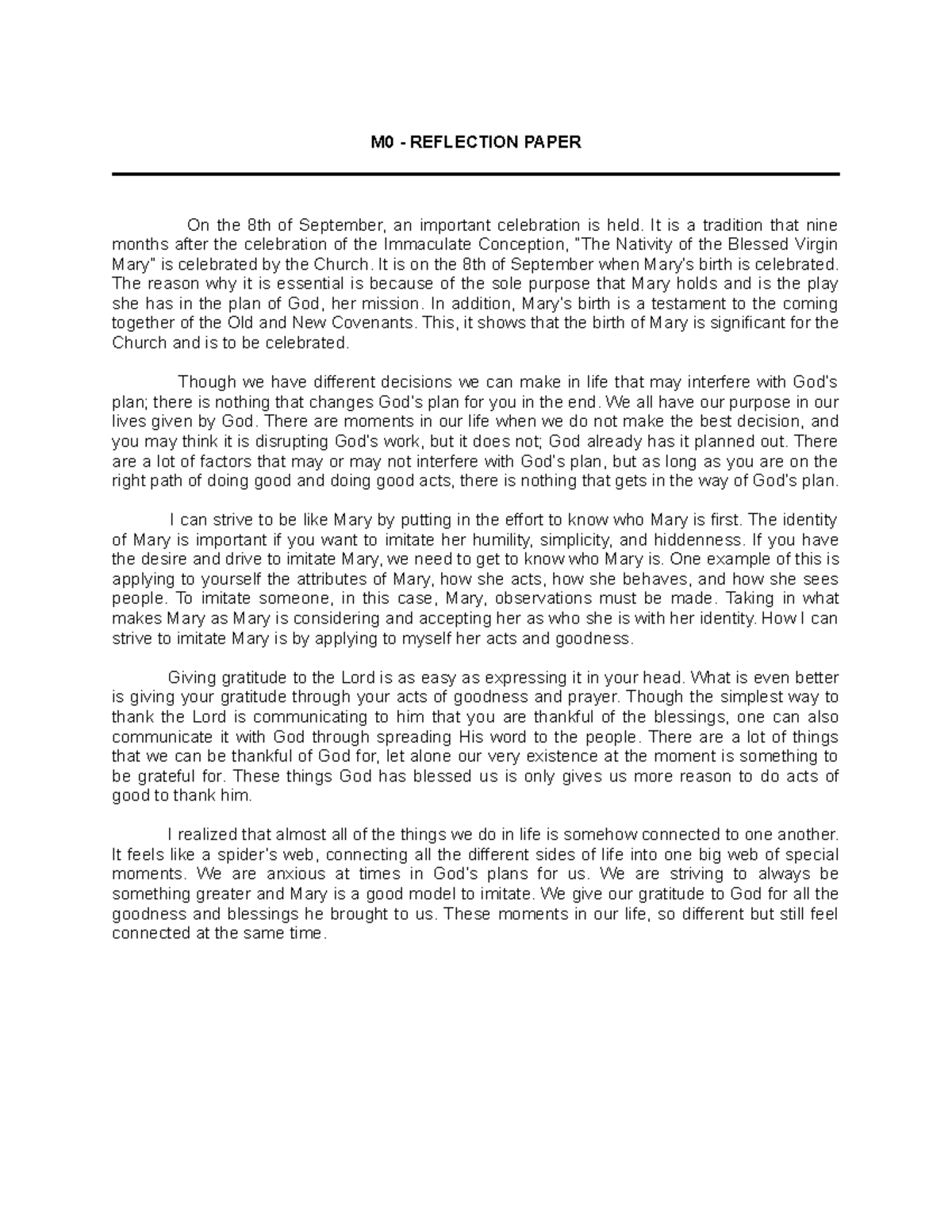M0- Reflection Paper - M0 - REFLECTION PAPER On the 8th of September ...