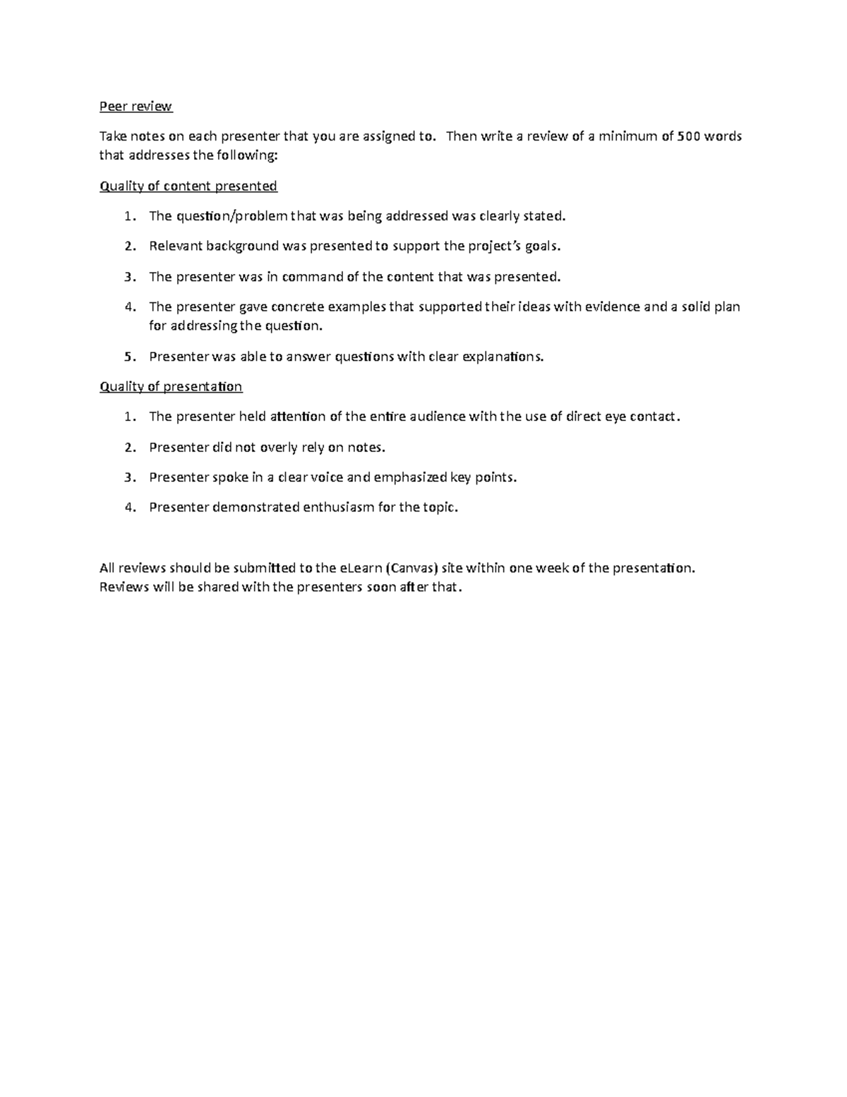 Film paper scoring - Peer review Take notes on each presenter that you ...