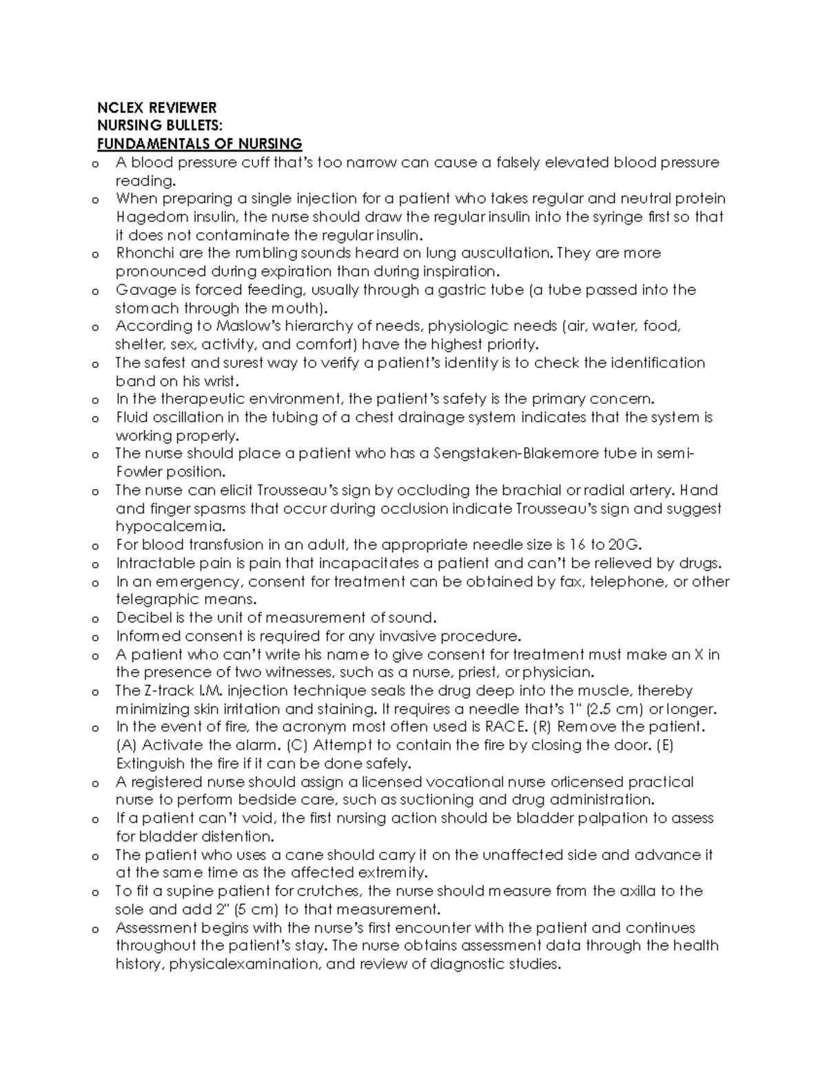 NCLEX RN REVIEWER PART C - NCLEX REVIEWER NURSING BULLETS: FUNDAMENTALS ...