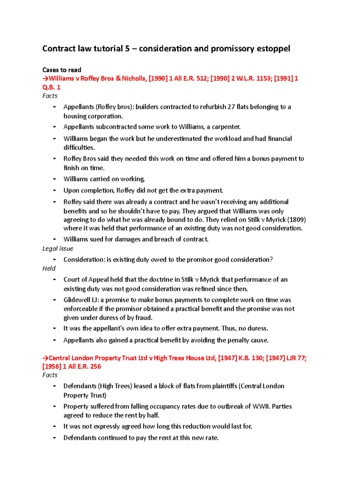 Contract law tutorial 5 - consideration and promissory estoppel - Contract law tutorial 5 ...