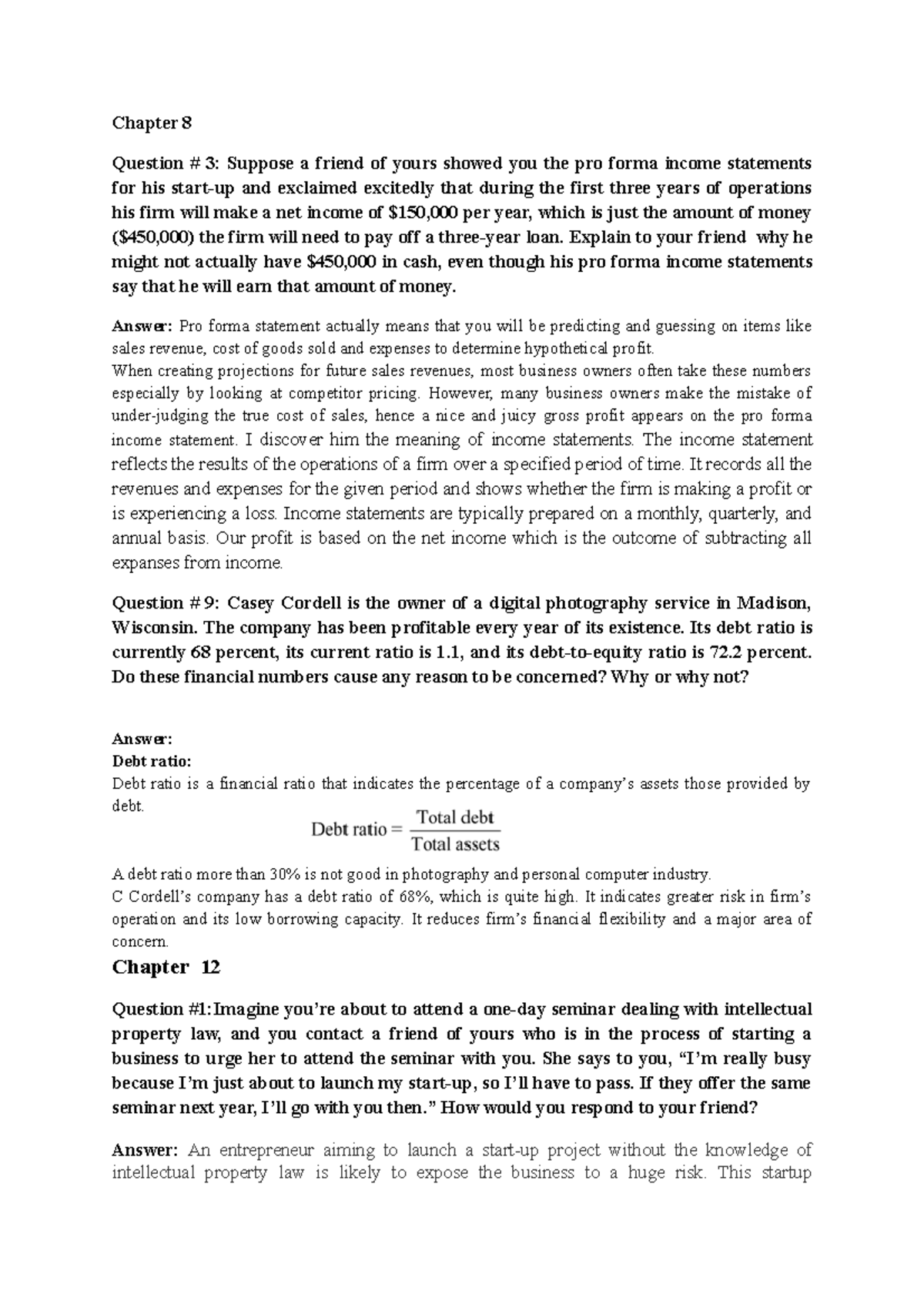 Paper solution Entrepreneurship - Chapter 8 Question # 3: Suppose a ...