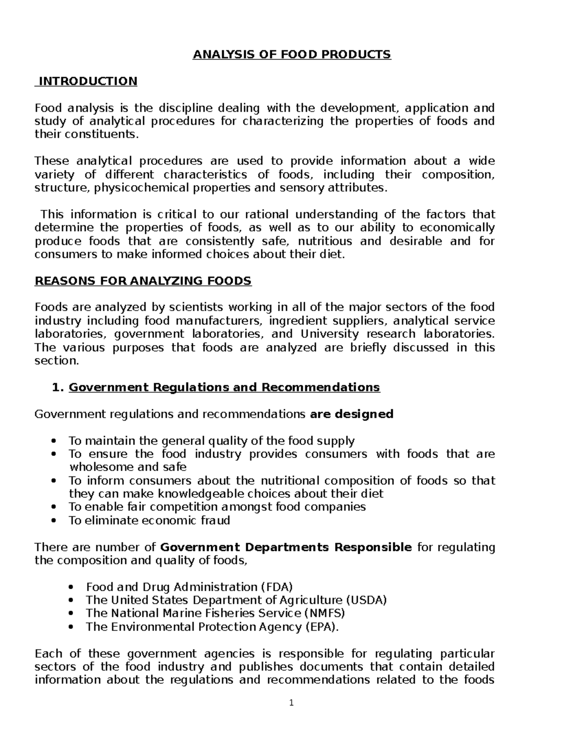 why need to analyzed food: reasons and purpose - ANALYSIS OF FOOD ...