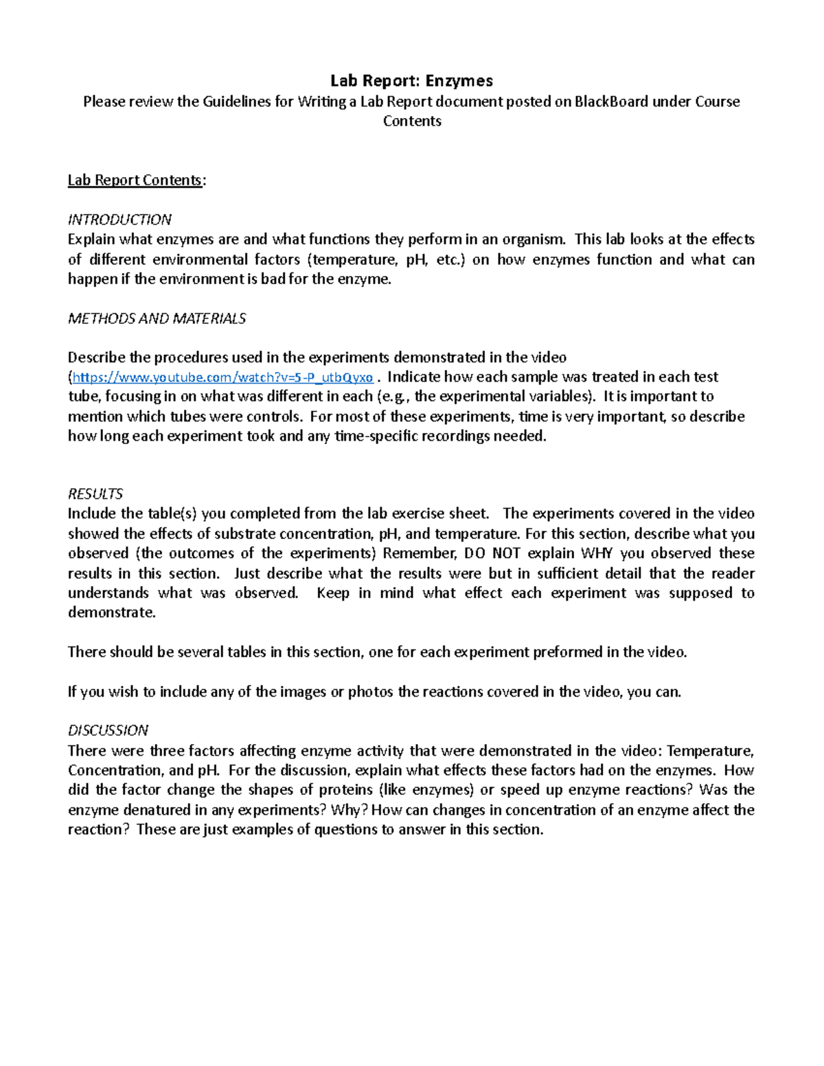 Lab Report content Enzymes - Lab Report: Enzymes Please review the ...