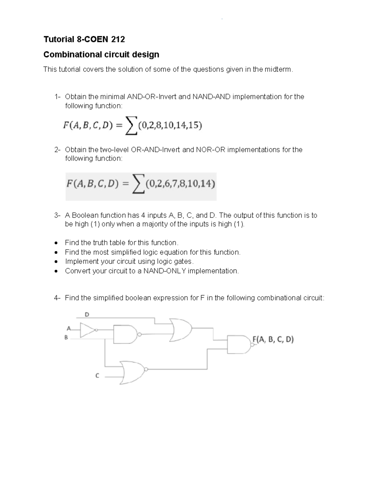 Tutorial 8 -questions Tutorial 8 -questions - COEN 212 - Concordia - Studocu
