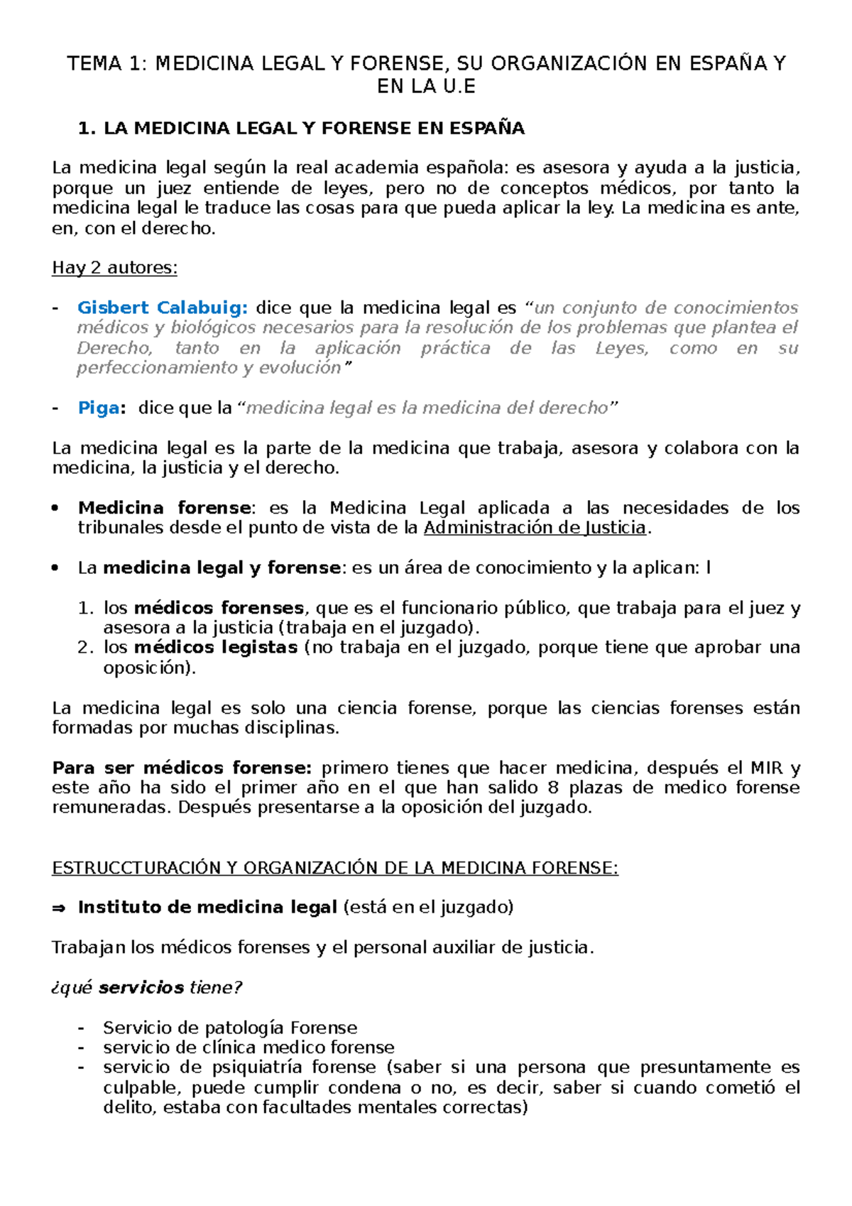 TEMA 1 ( MEDICINA LEGAL Y FORENSE, SU ORGANIZACIÓN EN ESPAÑA Y EN LA U ...