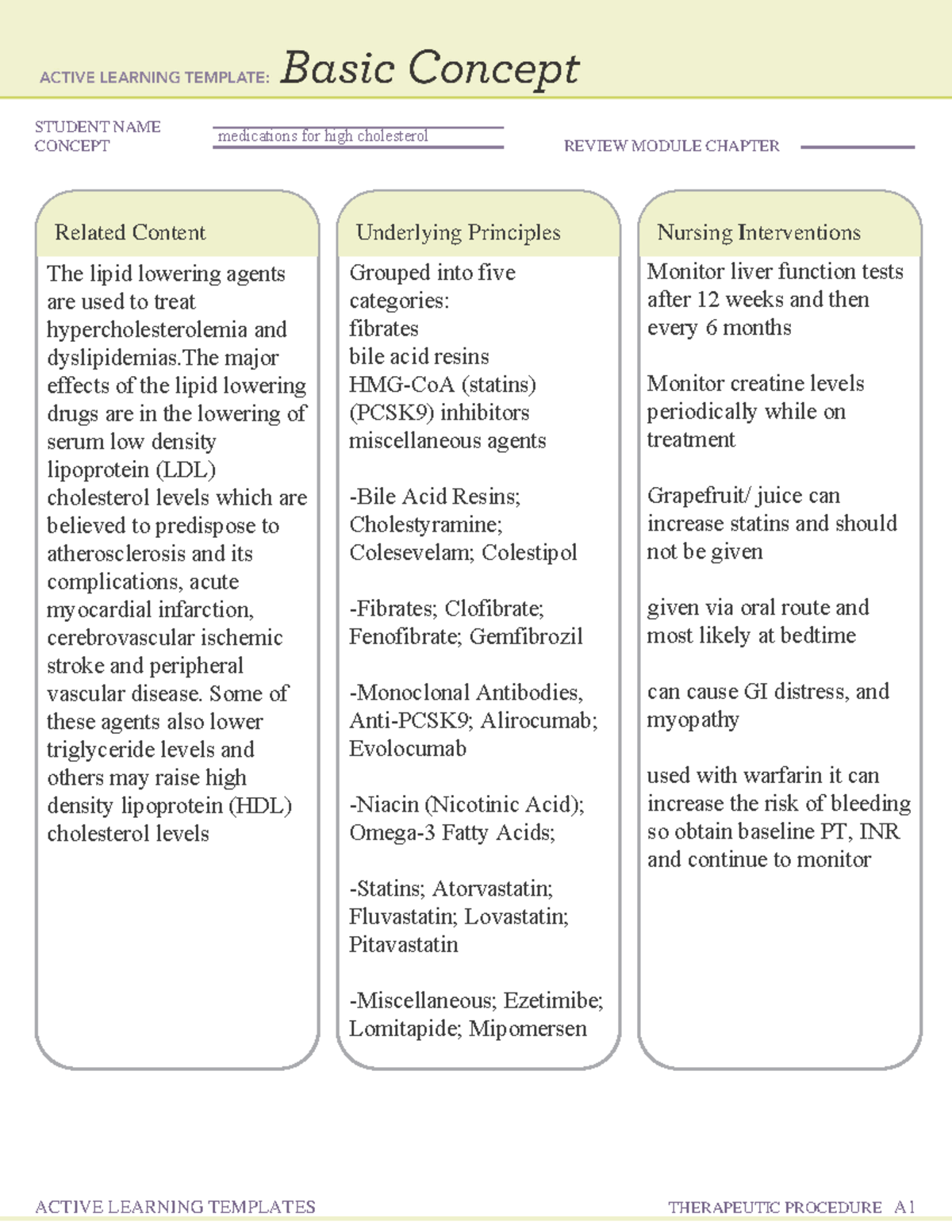 Activelearningtemplate Basic Concept form antilipemic agents - STUDENT ...