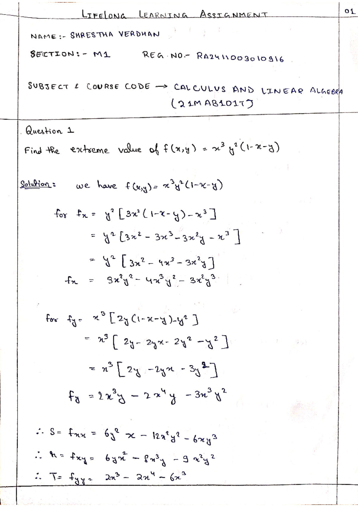 long learning assignment ( Shrestha Verdhan - RA2411003010916)as ...