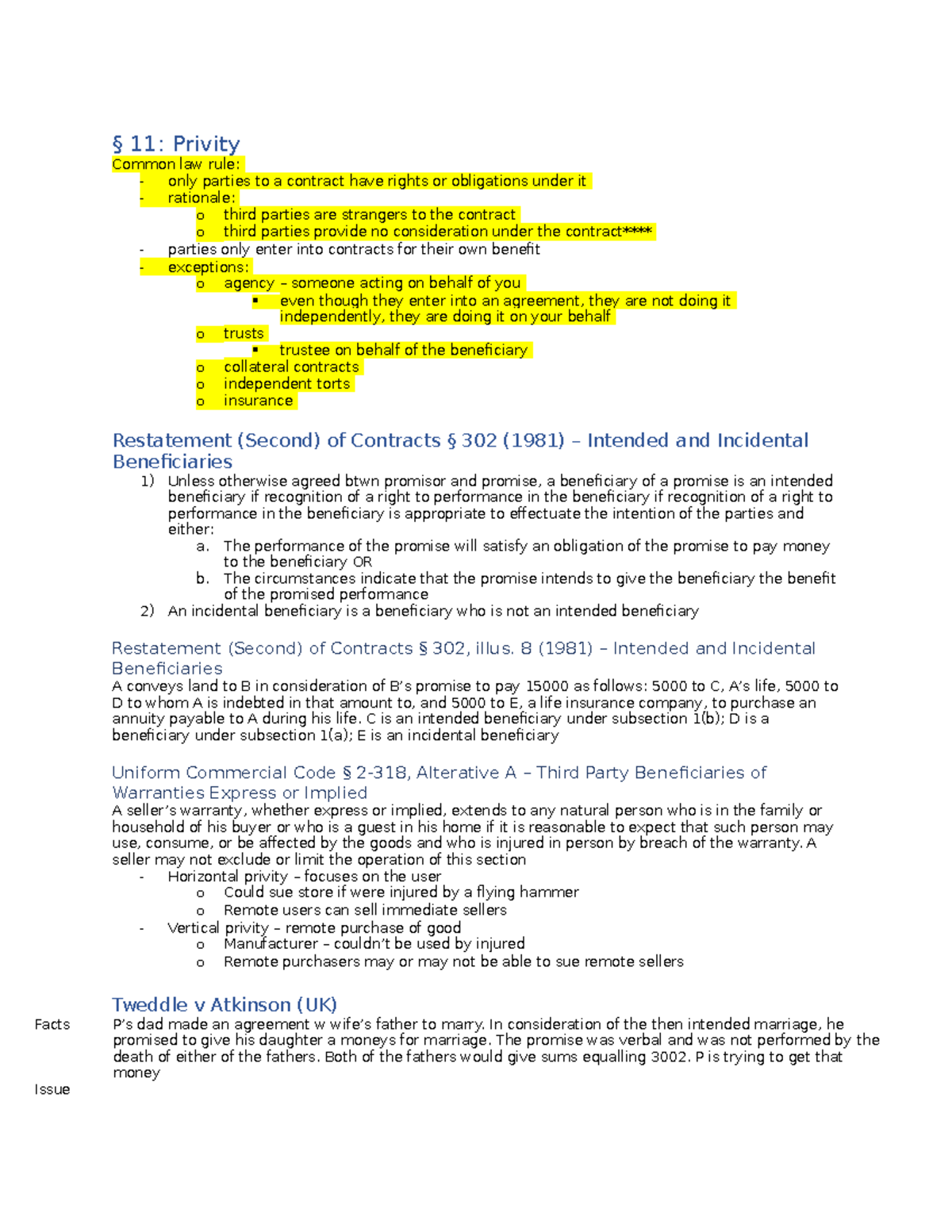 Privity - Summary of Concept - § 11: Privity Common law rule: - only ...