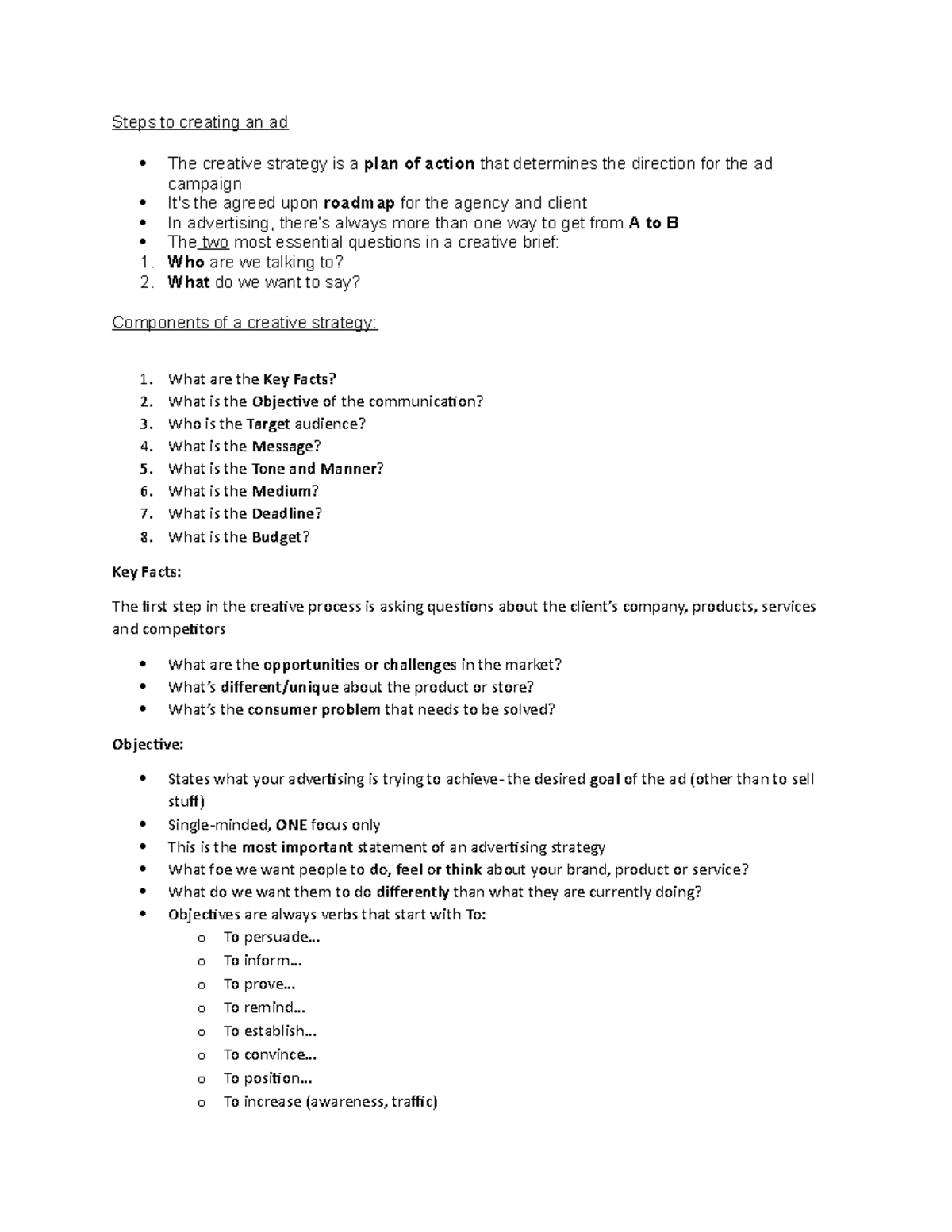 Steps to creating an ad - Notes from the power point from the lecture ...