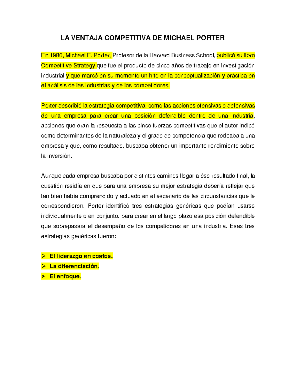 1. La ventaja competitiva de Porter - LA VENTAJA COMPETITIVA DE MICHAEL ...