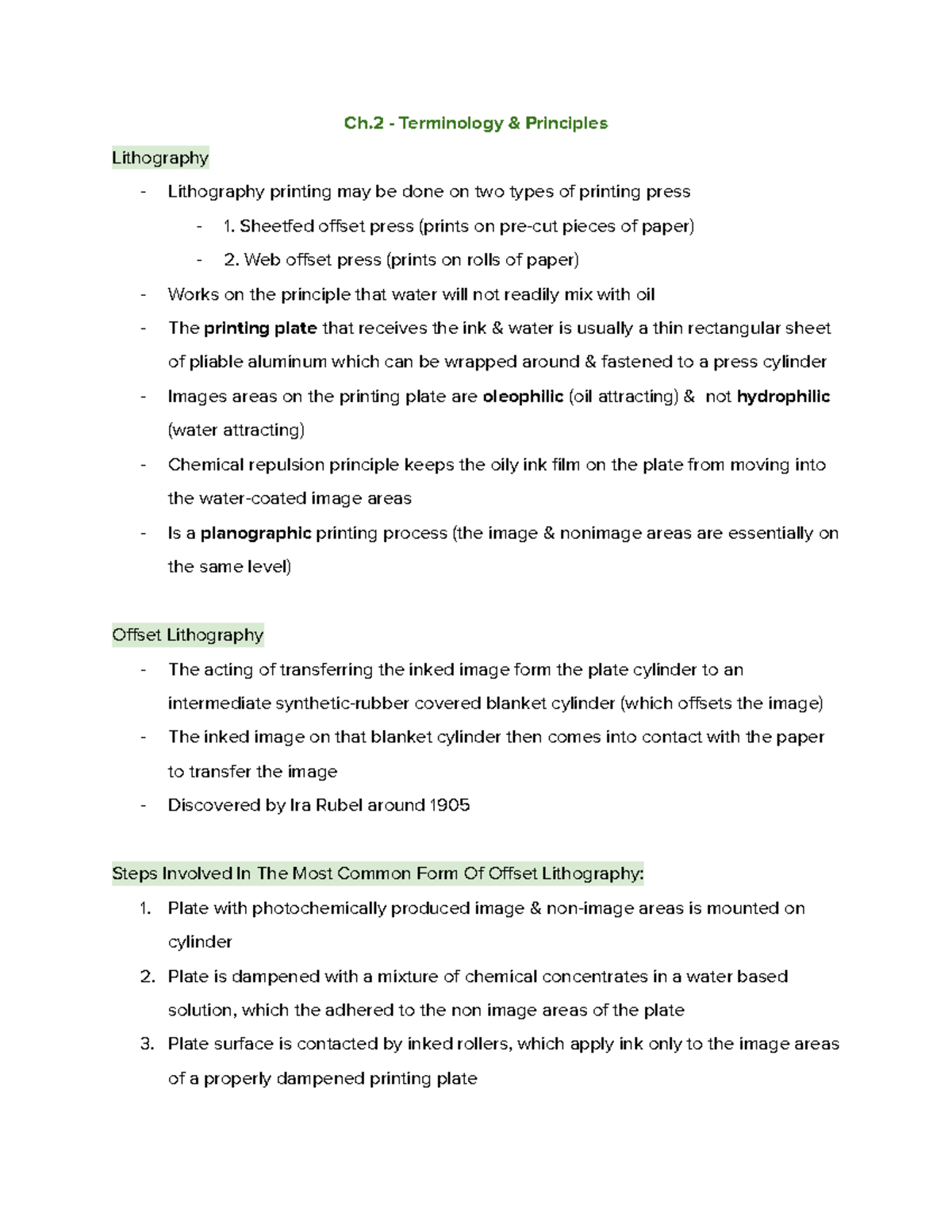 GCM 121 Shots Quiz Notes - Ch - Terminology & Principles Lithography ...