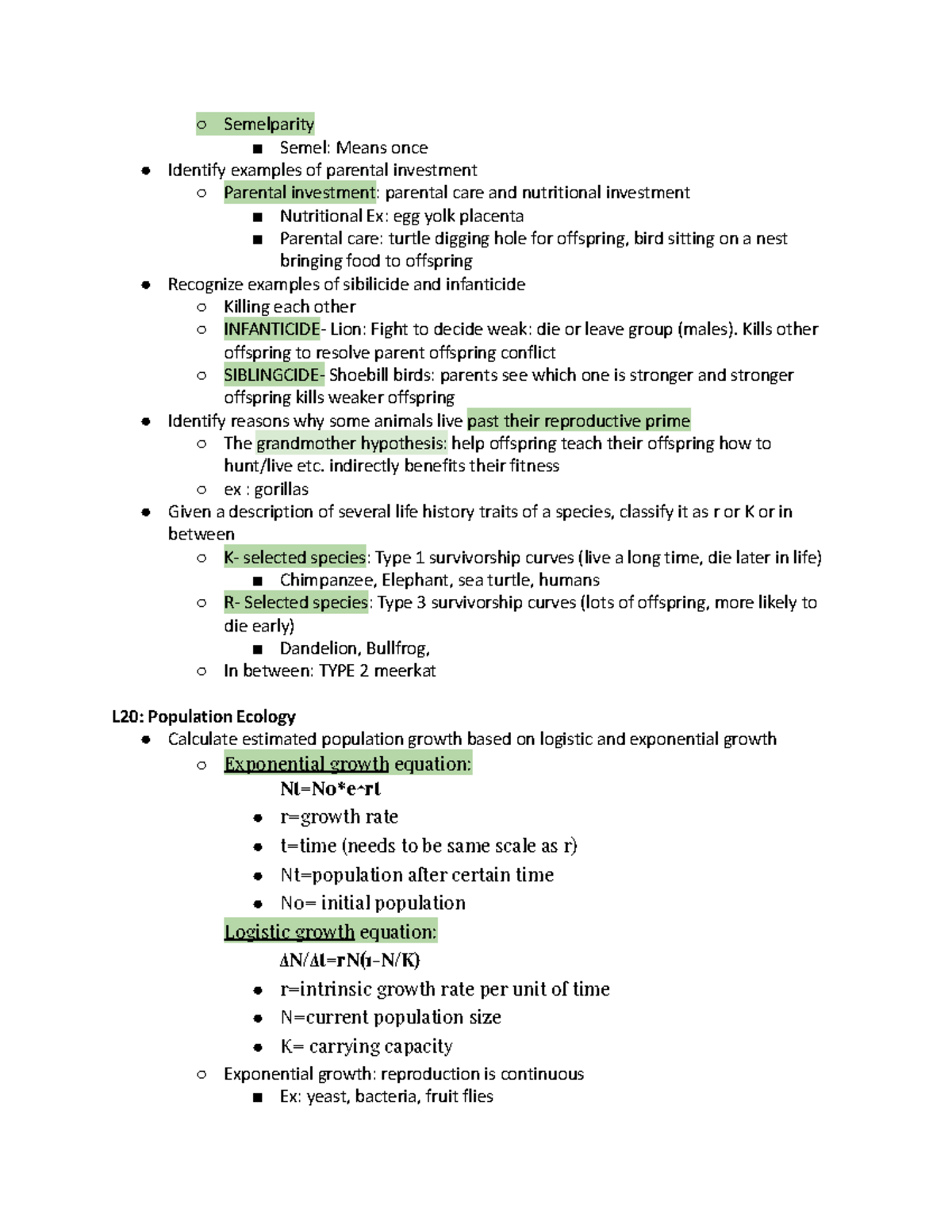 UCSD BIO learning objectives 19 - Semelparity Semel: Means once ...