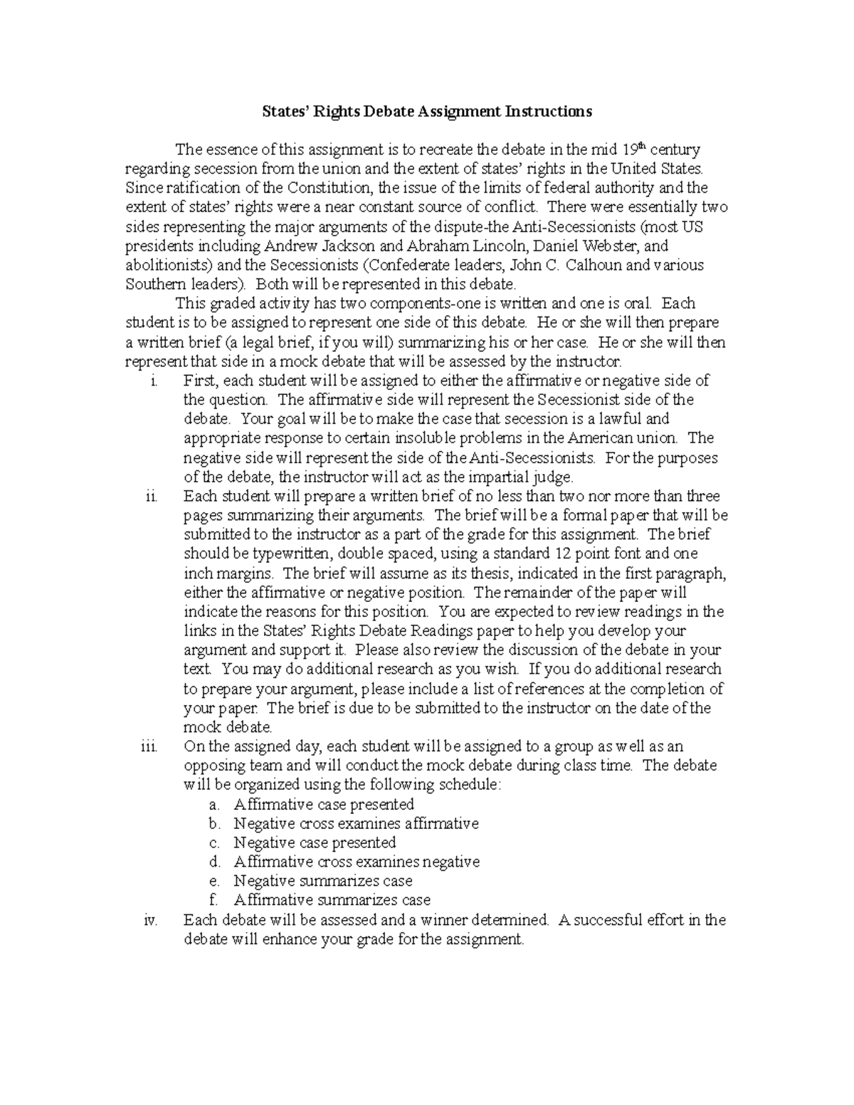 States' Rights Debate Assignment Instructions - Since ratification of ...