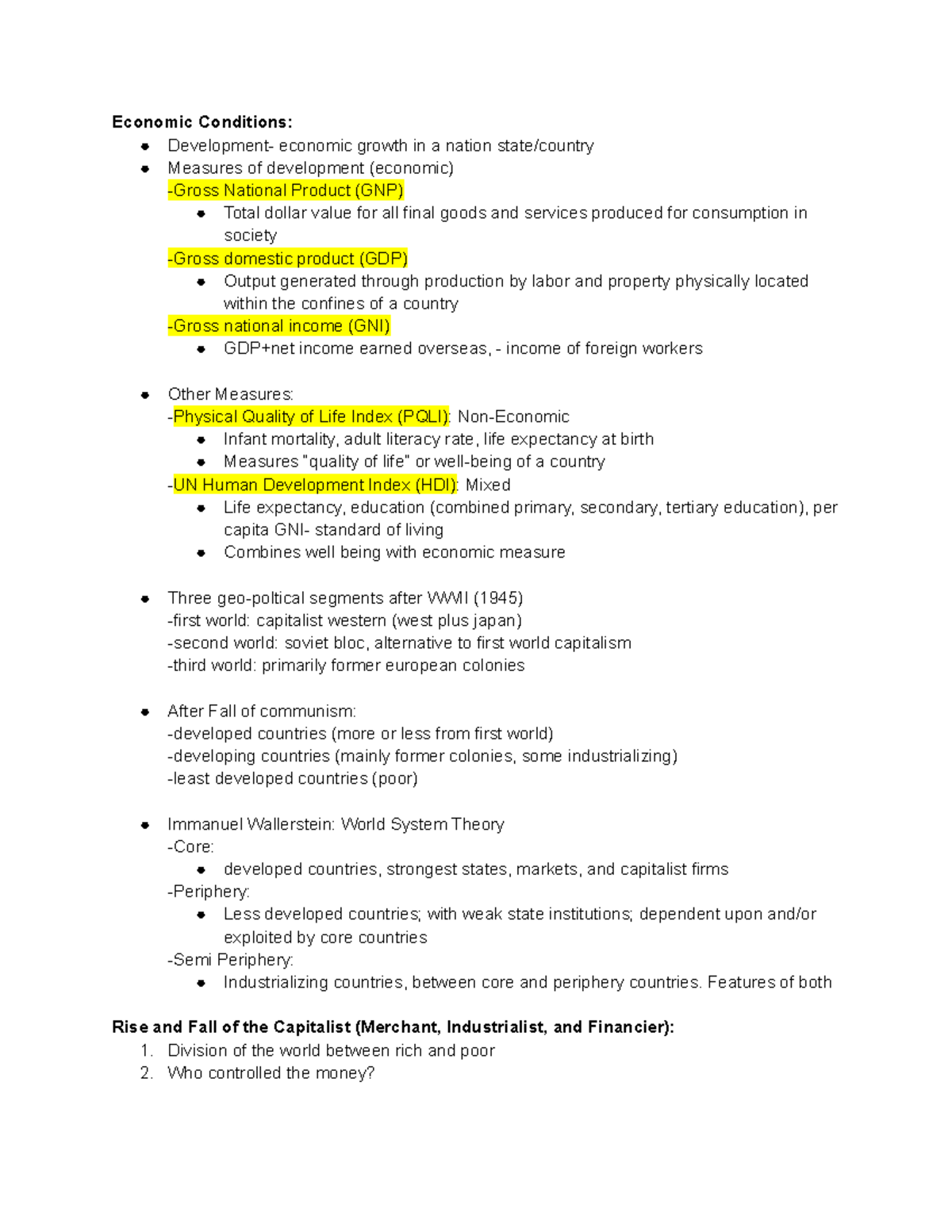 Lecture 5 The Rise and Fall of the Capitalist - Economic Conditions ...