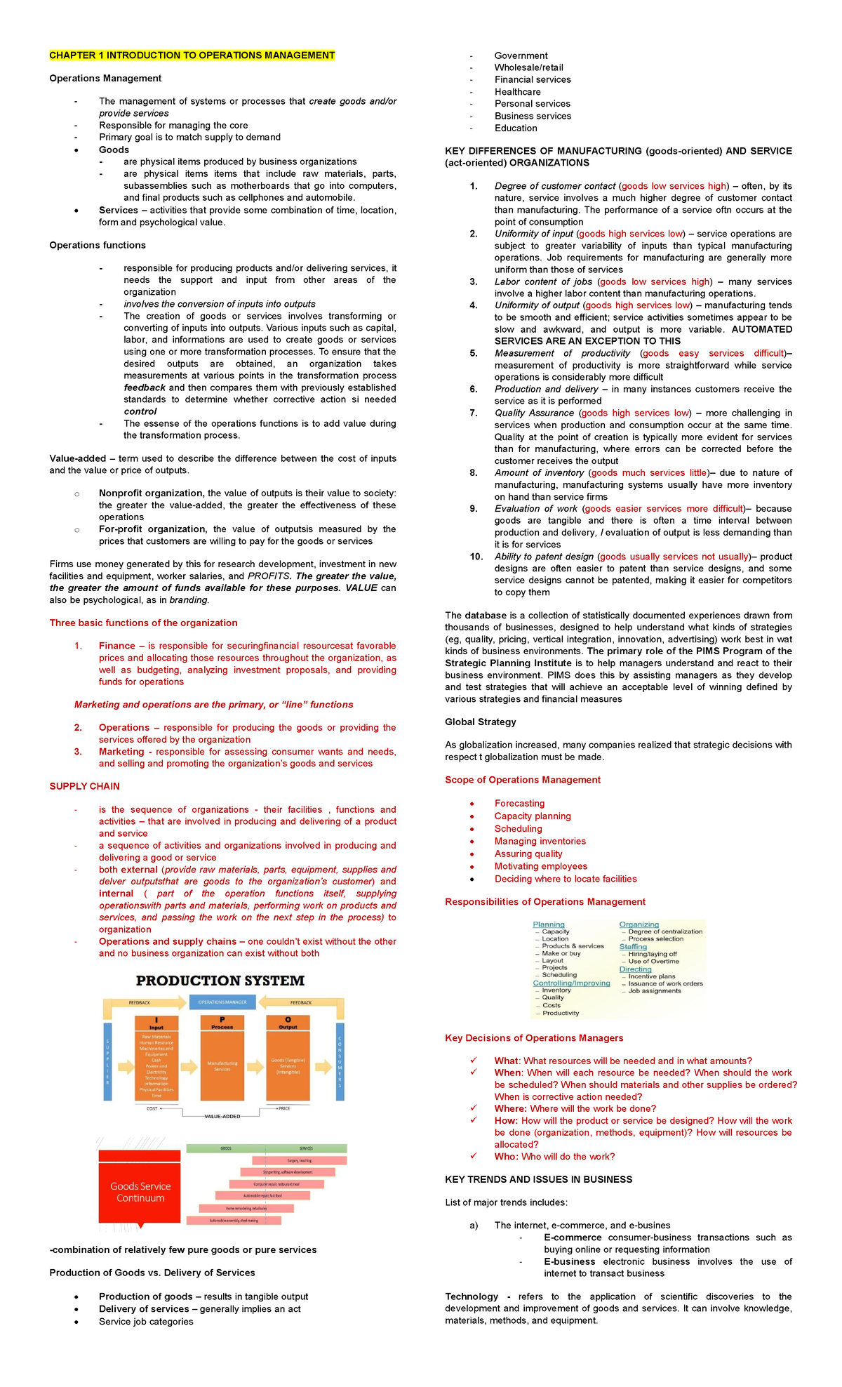 Optqm - REVIEWER - CHAPTER 1 INTRODUCTION TO OPERATIONS MANAGEMENT ...