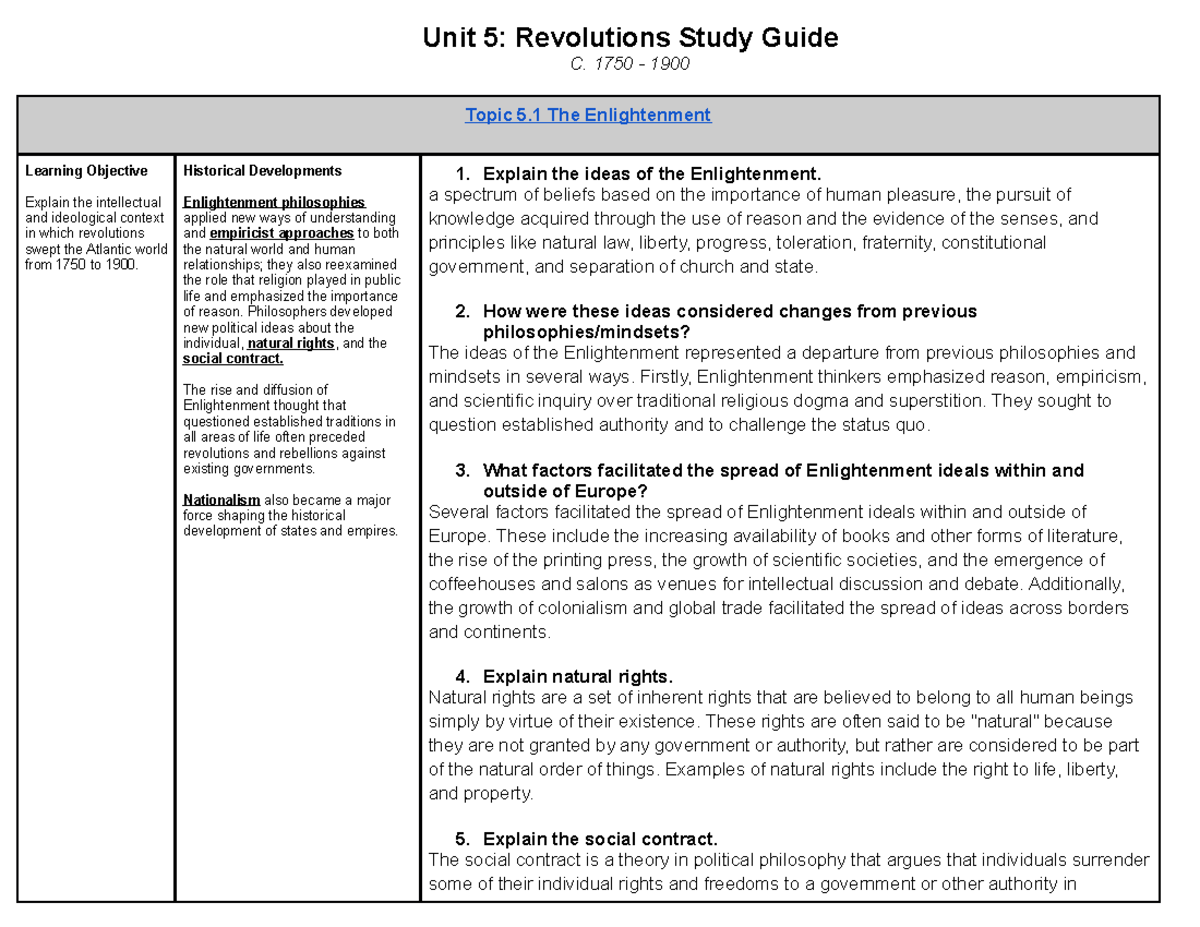 5.1 5.10 study guide questions 1 - Unit 5: Revolutions Study Guide C ...
