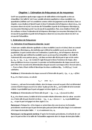 échantillonnage et estimation s3 - Chapitre1 : Résumé de cours et exercices I. Estimation de ...