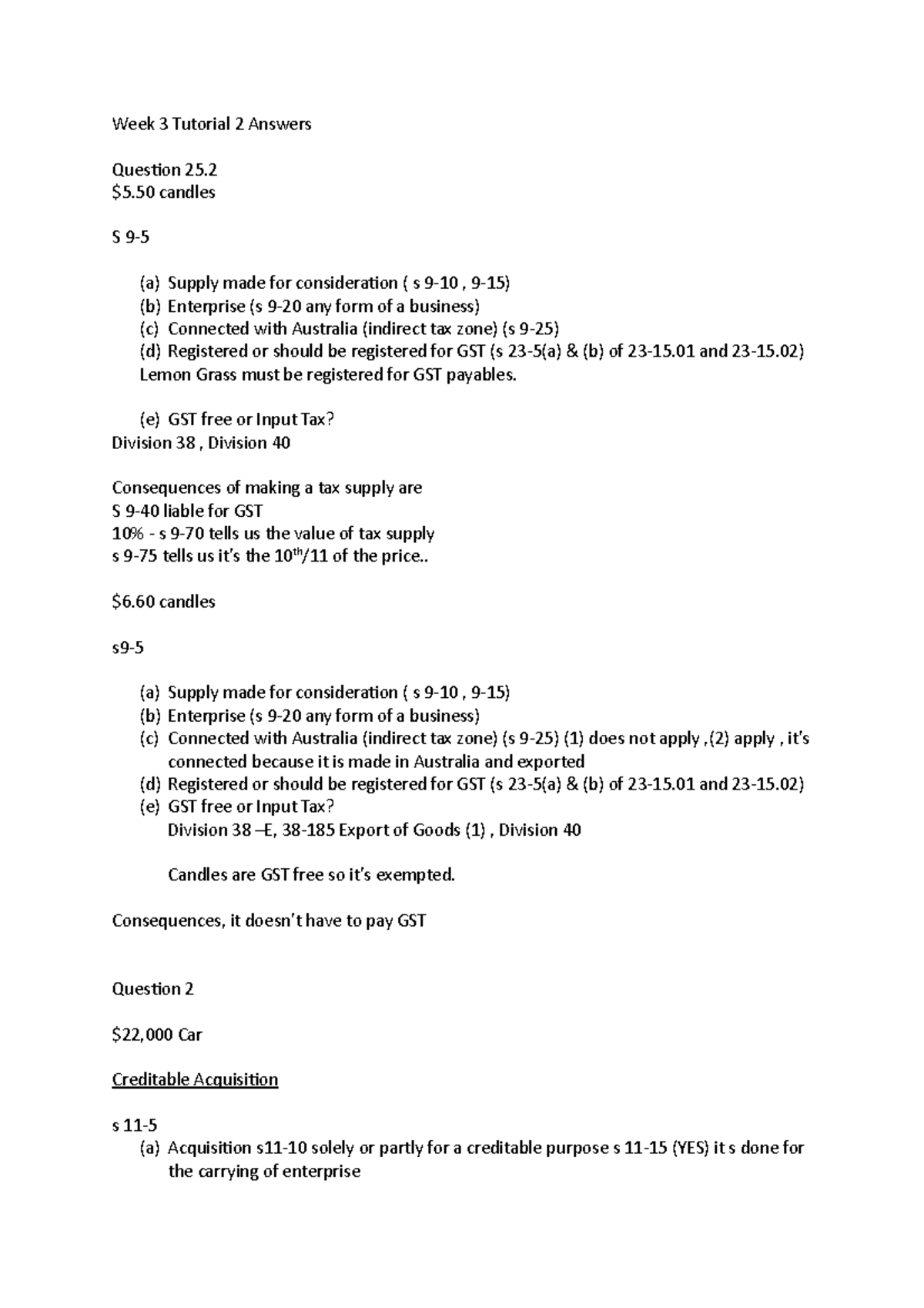 Week 3 Tutorial 2 Answers - Week 3 Tutorial 2 Answers Question 25 ...