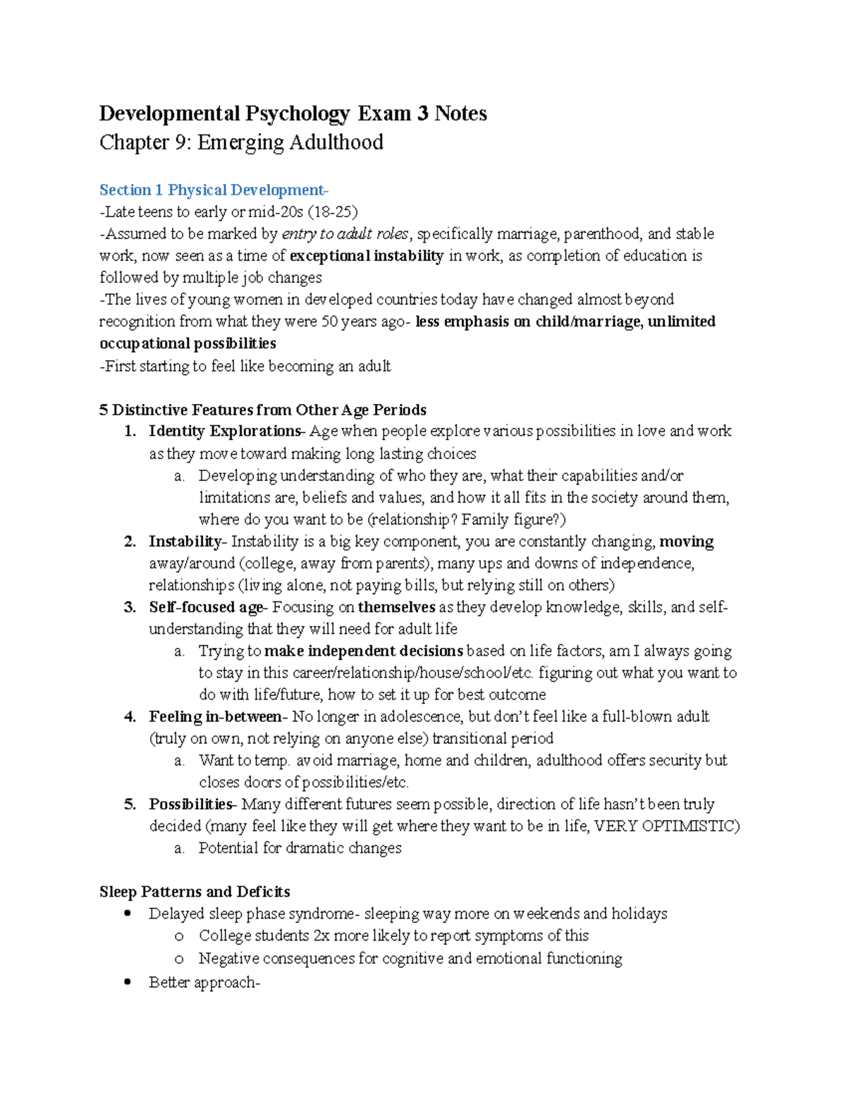 Developmental Psychology Notes 1 - Developmental Psychology Exam 3 ...
