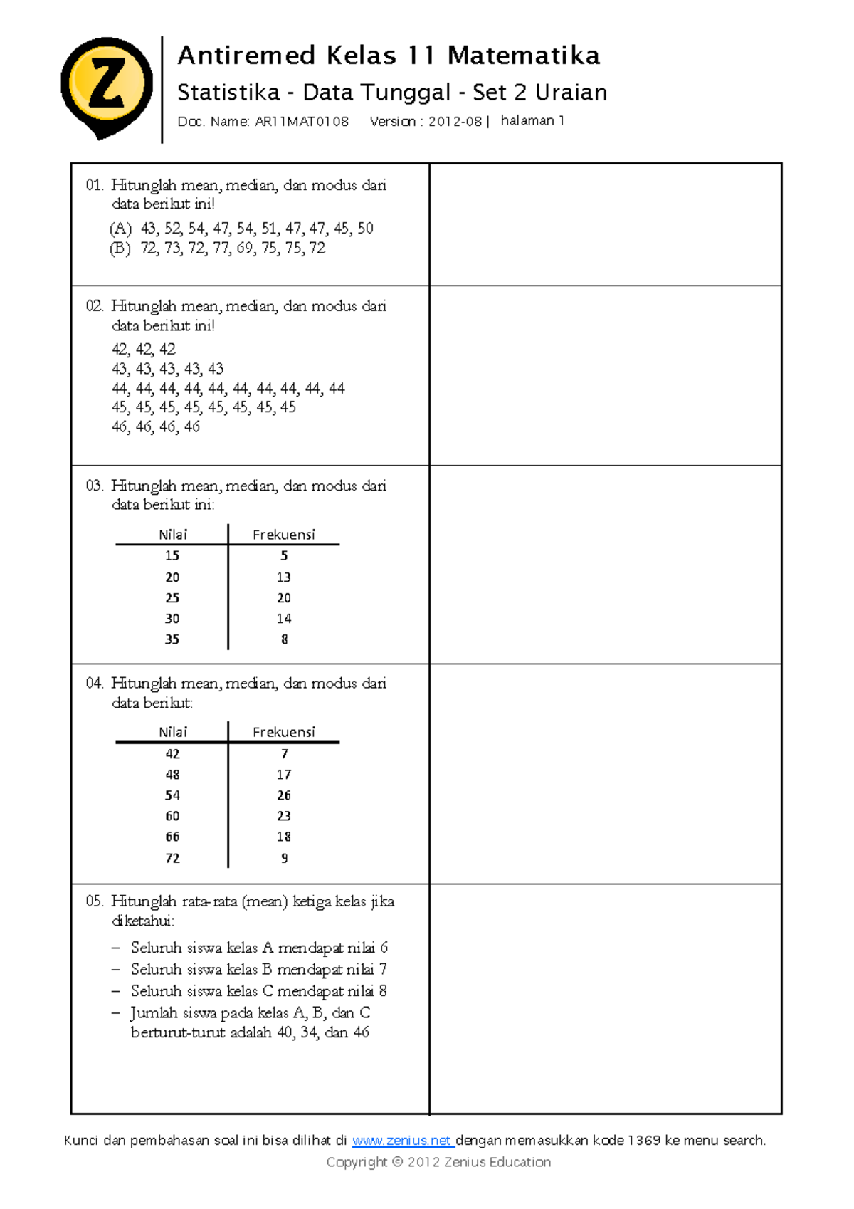 Latihan Soal Statistika 14 - Antiremed Kelas 11 Matematika Doc. Name ...