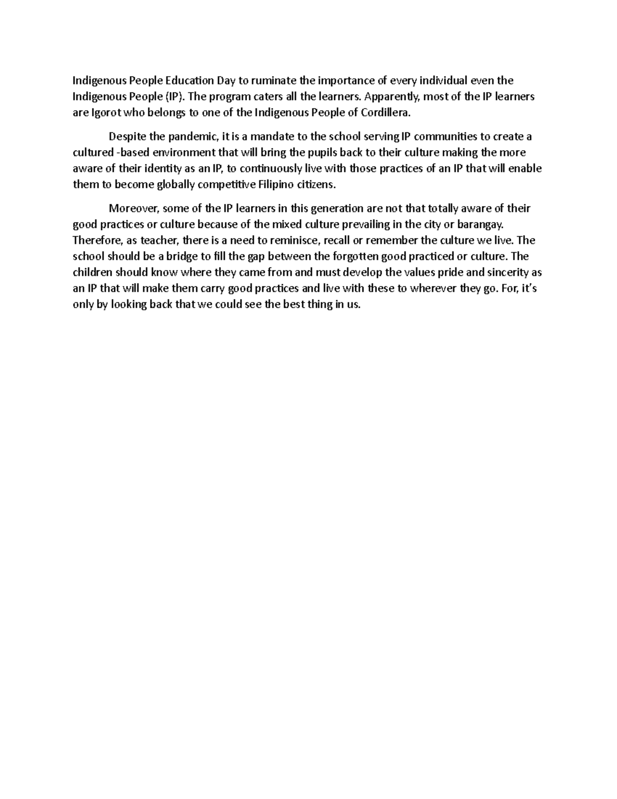 Indigenous People Education Day to ruminate the importance of every ...