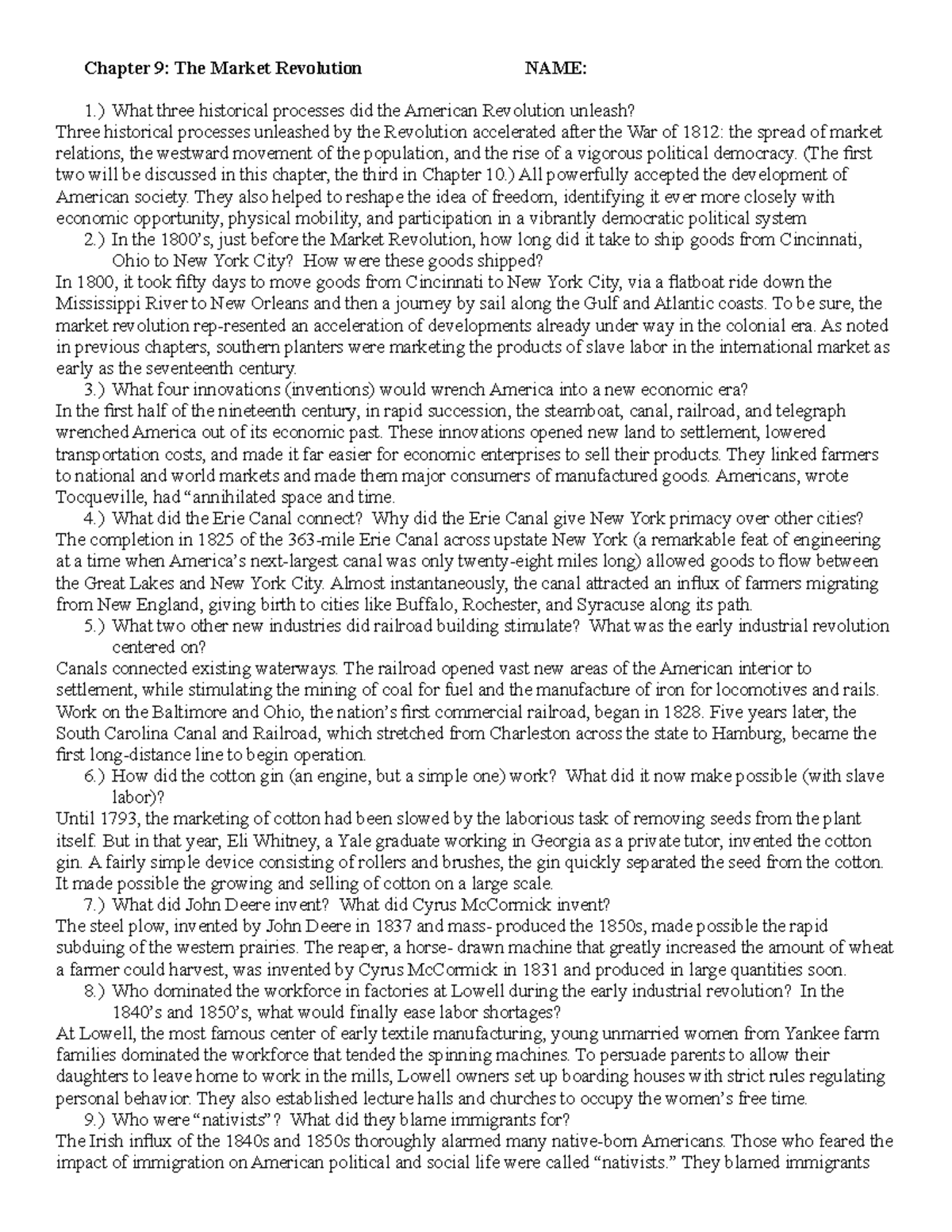 Foner 5 Ch 9 - History 1 assignments reading question answers ...