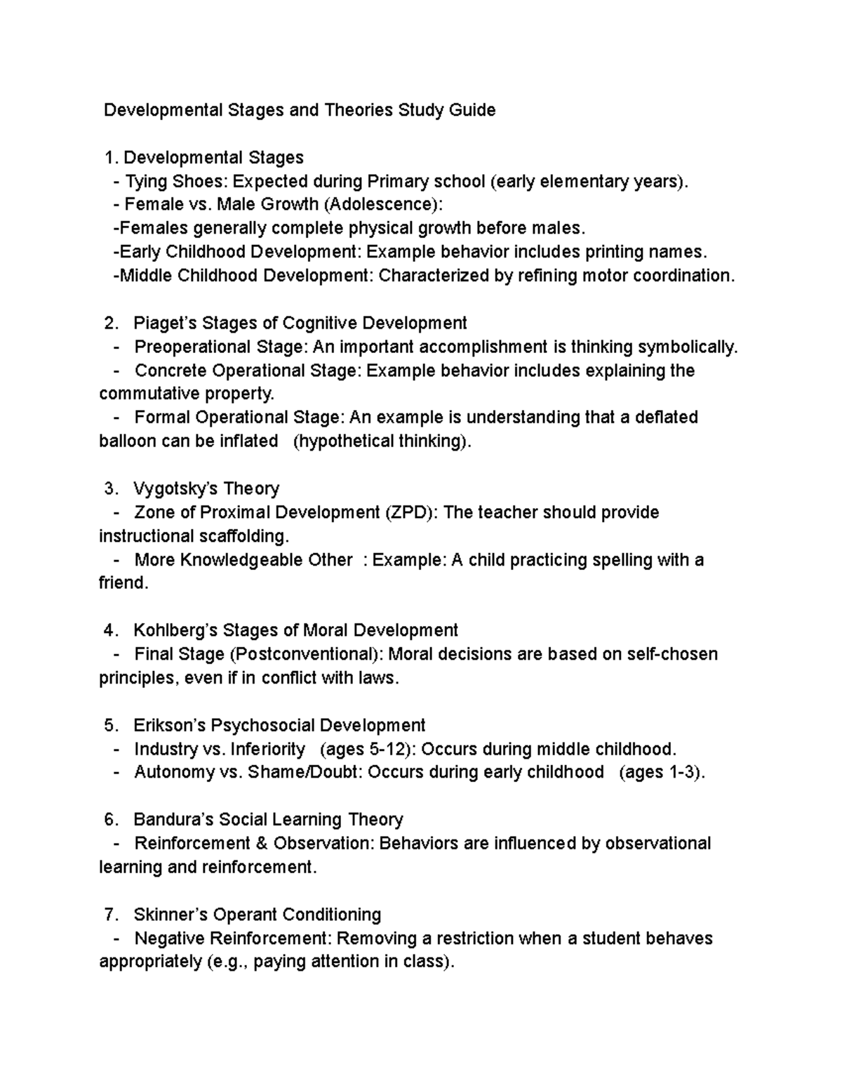 Developmental Stages and Theories Study Guide - Developmental Stages ...