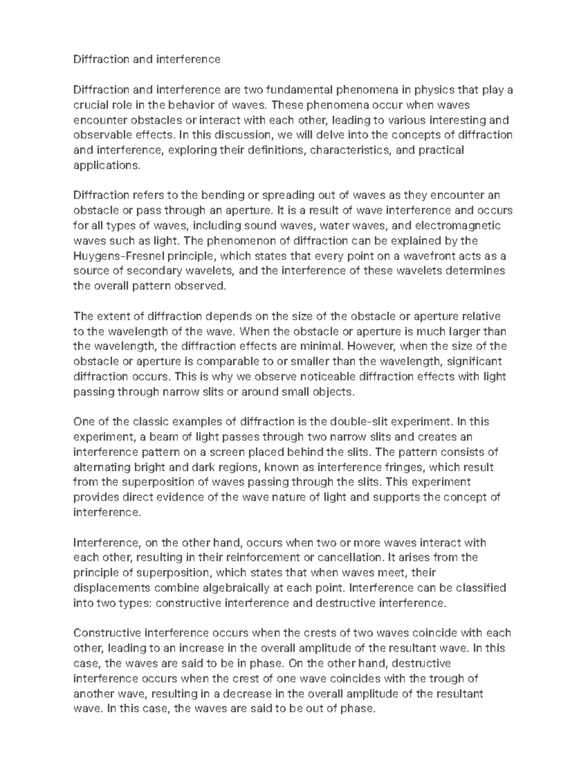 Diffraction and interference - Diffraction and interference Diffraction and interference are two ...