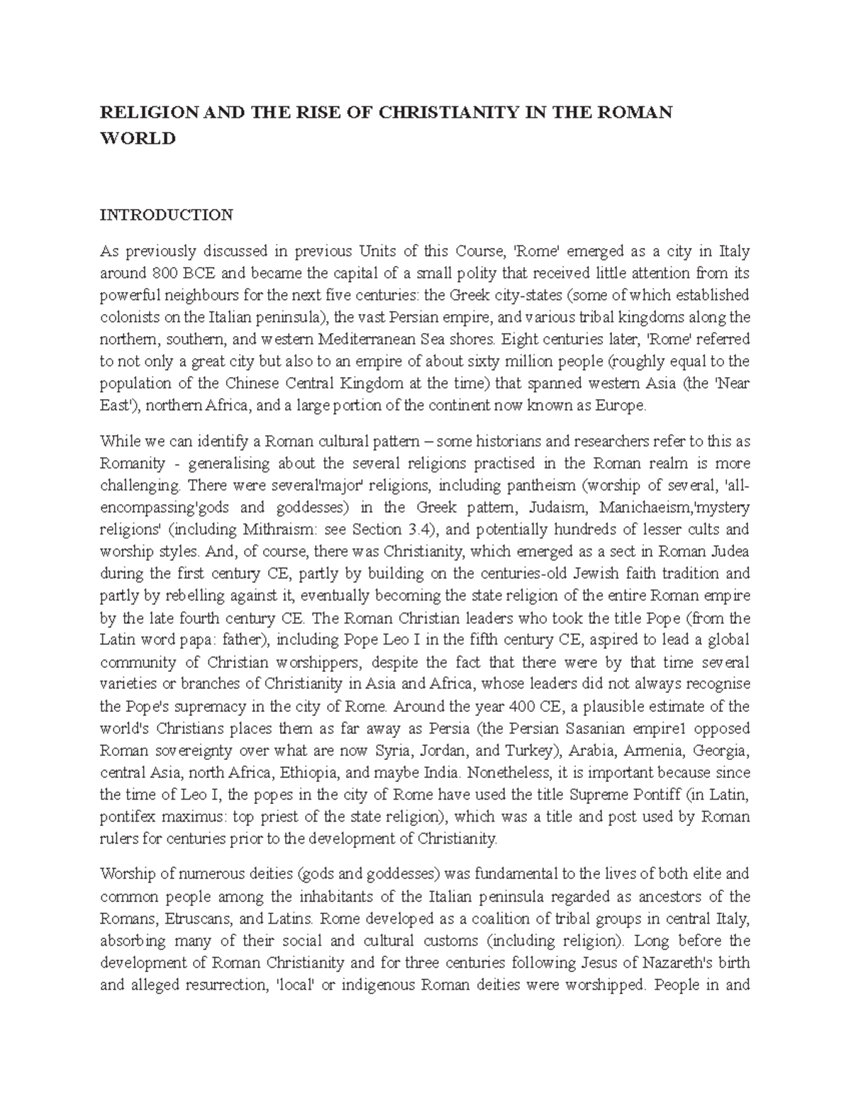 Religion AND THE RISE OF Christianity IN THE Roman World - RELIGION AND ...