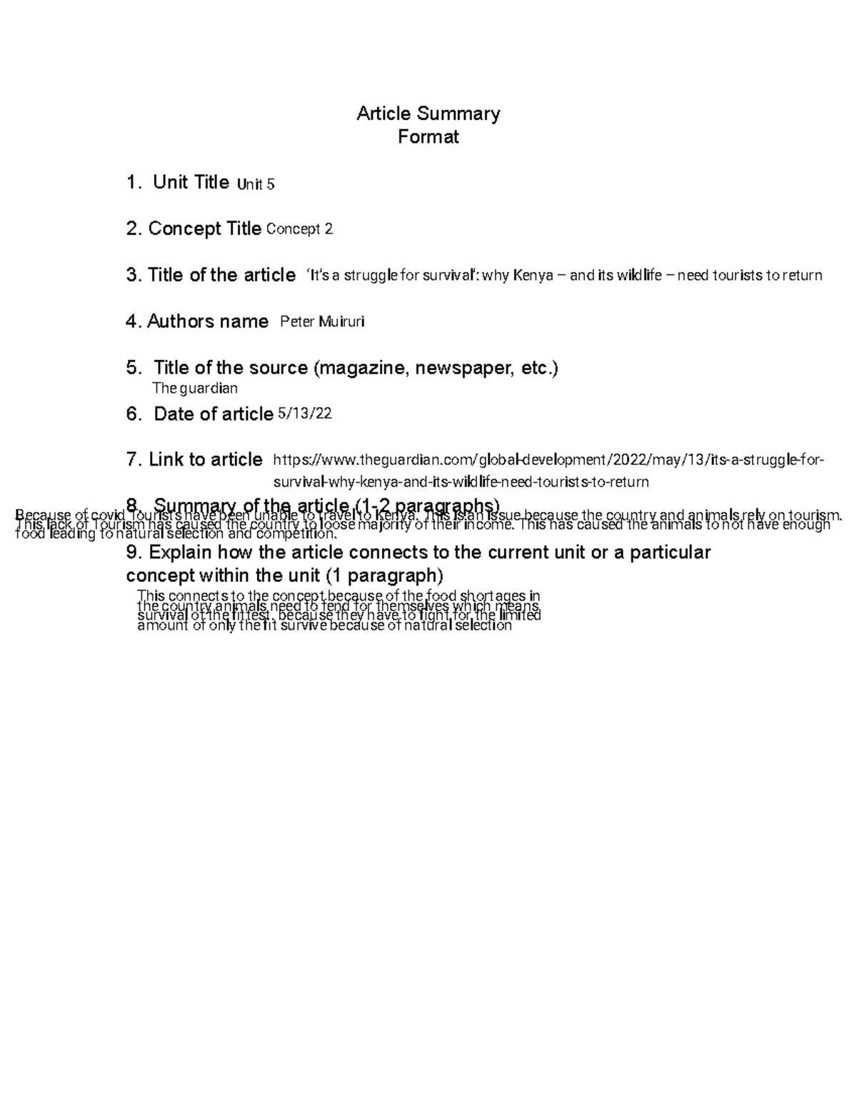 Simon Weil - Article Summary Format - Article Summary Format Unit Title ...