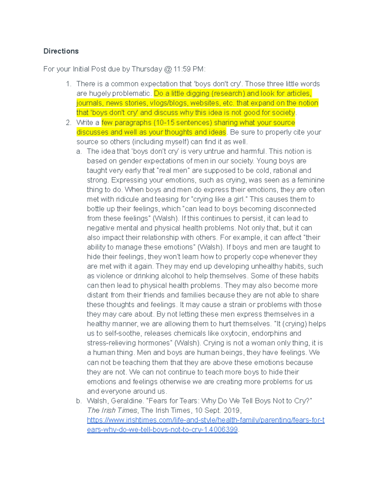 Discussion Post 5 - Directions For your Initial Post due by Thursday ...