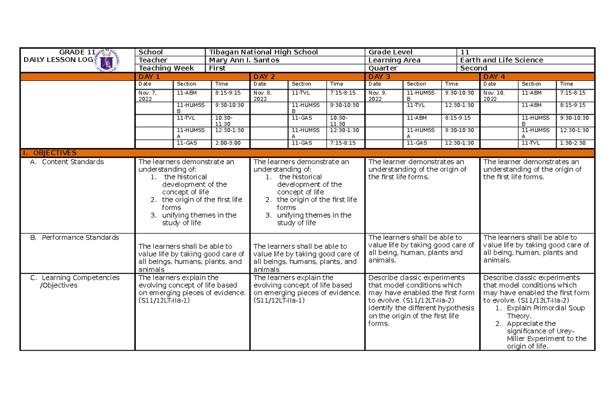EAL Q2-1st WEEK DLL - Lesson plan - GRADE 11 DAILY LESSON LOG School ...