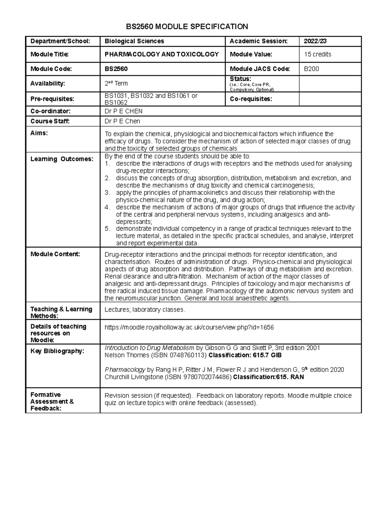 Module spec 2022-23 - BS2560 MODULE SPECIFICATION Department/School ...