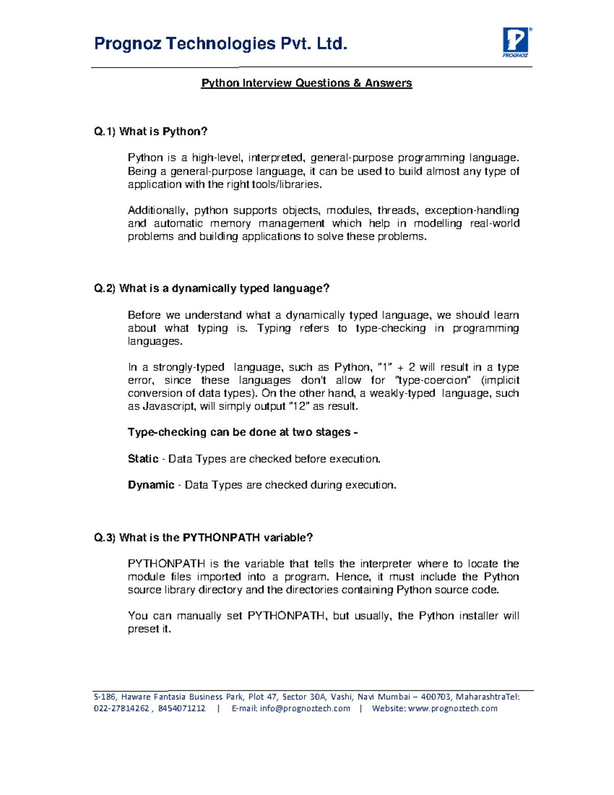 Python-Interview-Ques - S-186, Haware Fantasia Business Park, Plot 47, Sector 30A, Vashi, Navi ...