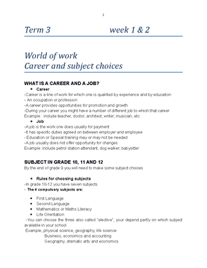 Grade 9 week 1-World of work - Term 3 week 1 & 2 World of work Career ...