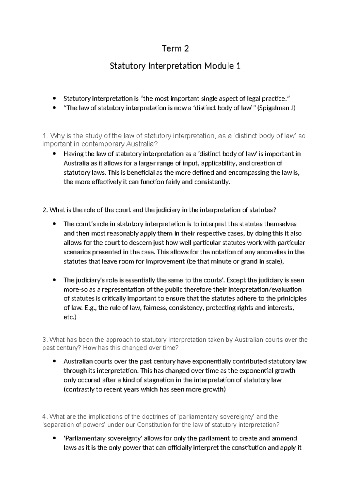 Module 1 - Summary Statutory Interpretation - Term 2 Statutory ...