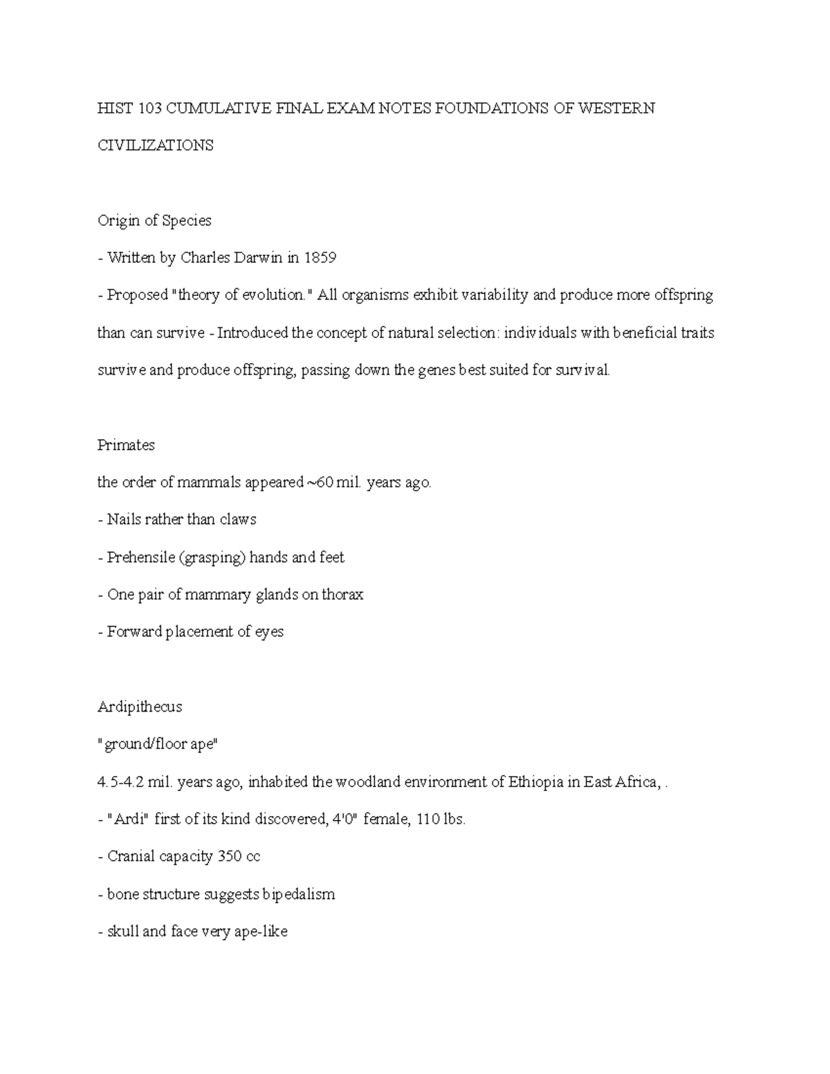 HIST 103 Cumulative Final EXAM Notes Foundations OF Western ...