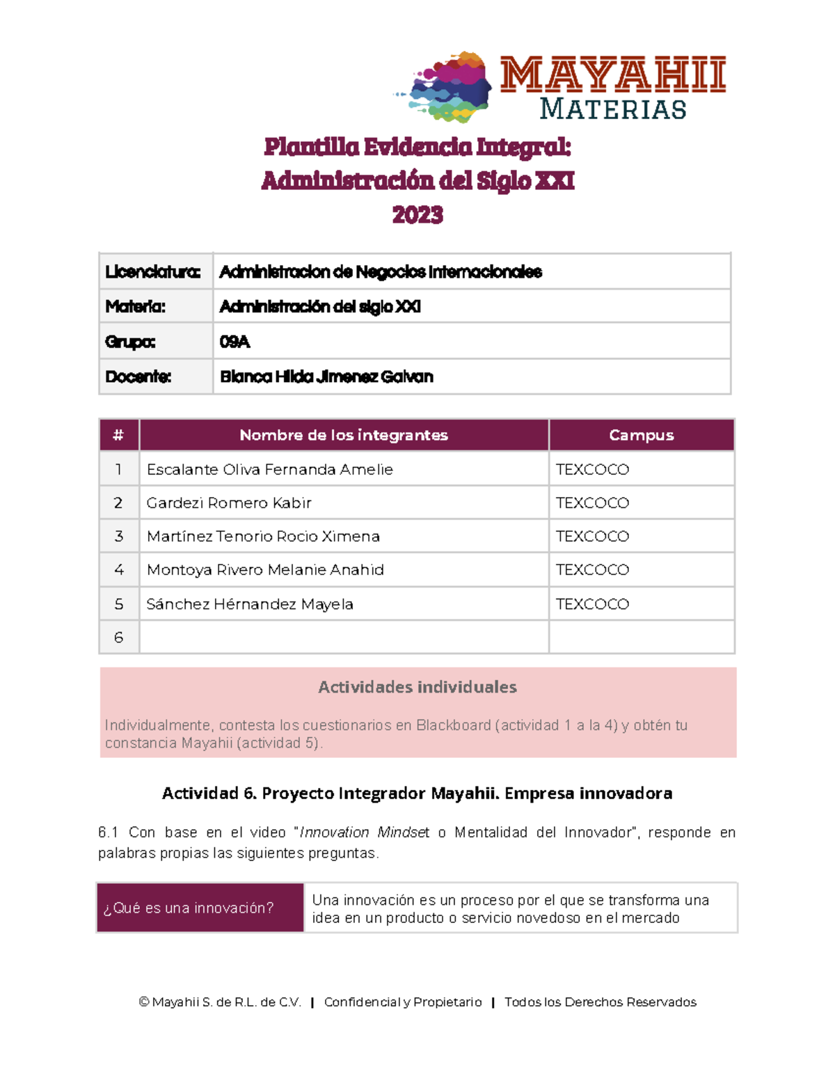 Administración - Libro de mayahii - Plantilla Evidencia Integral: Administración del Siglo XXI ...