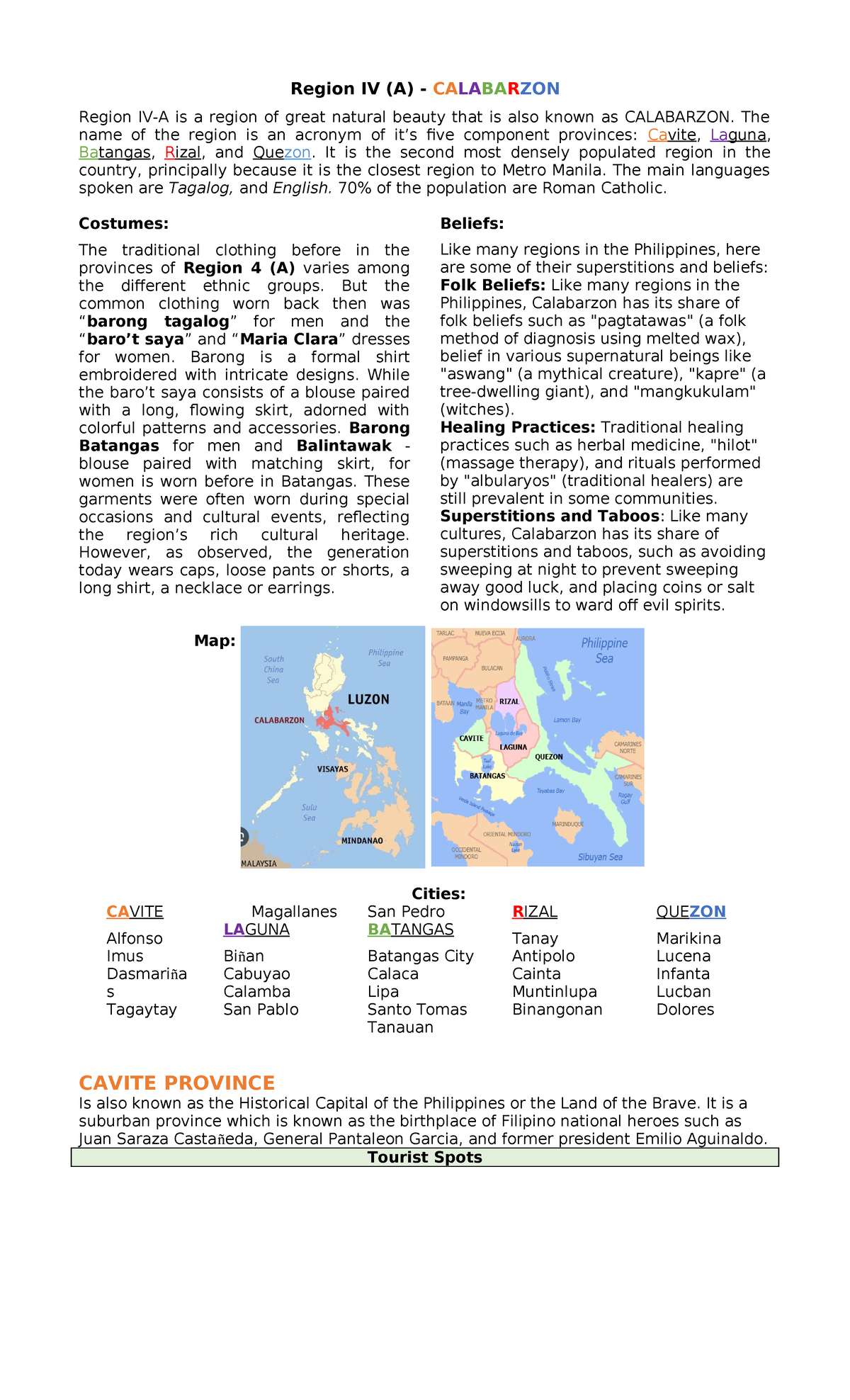 Region-IV - Jisisjs - Region IV (A) - CALABARZON Region IV-A is a ...