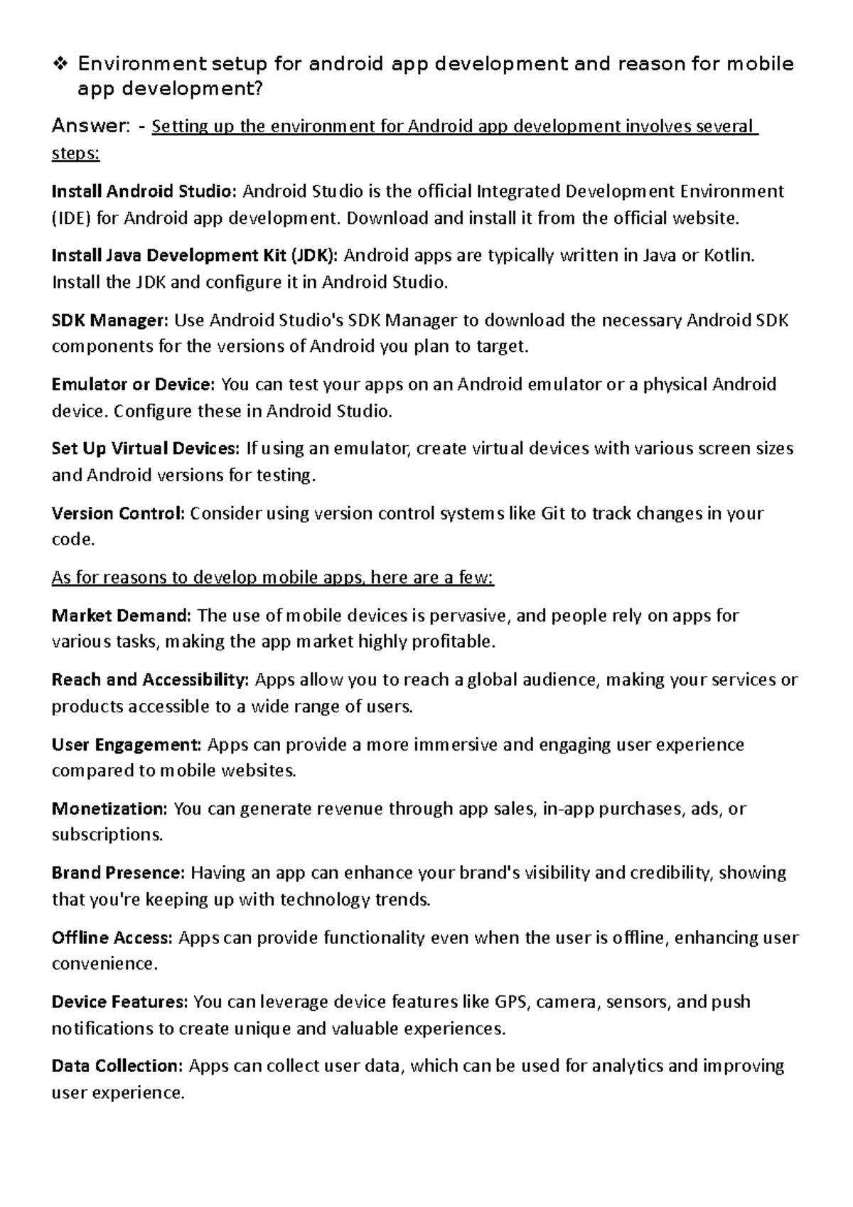 Environment setup for android app development and reason for mobile app ...