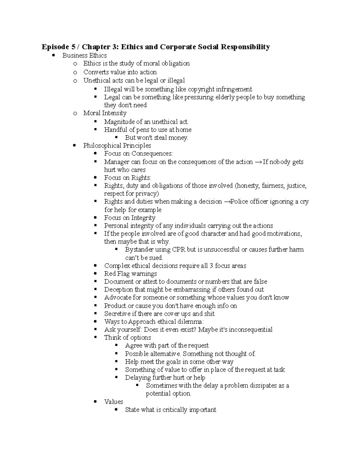 Intro to Management Episode 5 - Episode 5 / Chapter 3: Ethics and ...