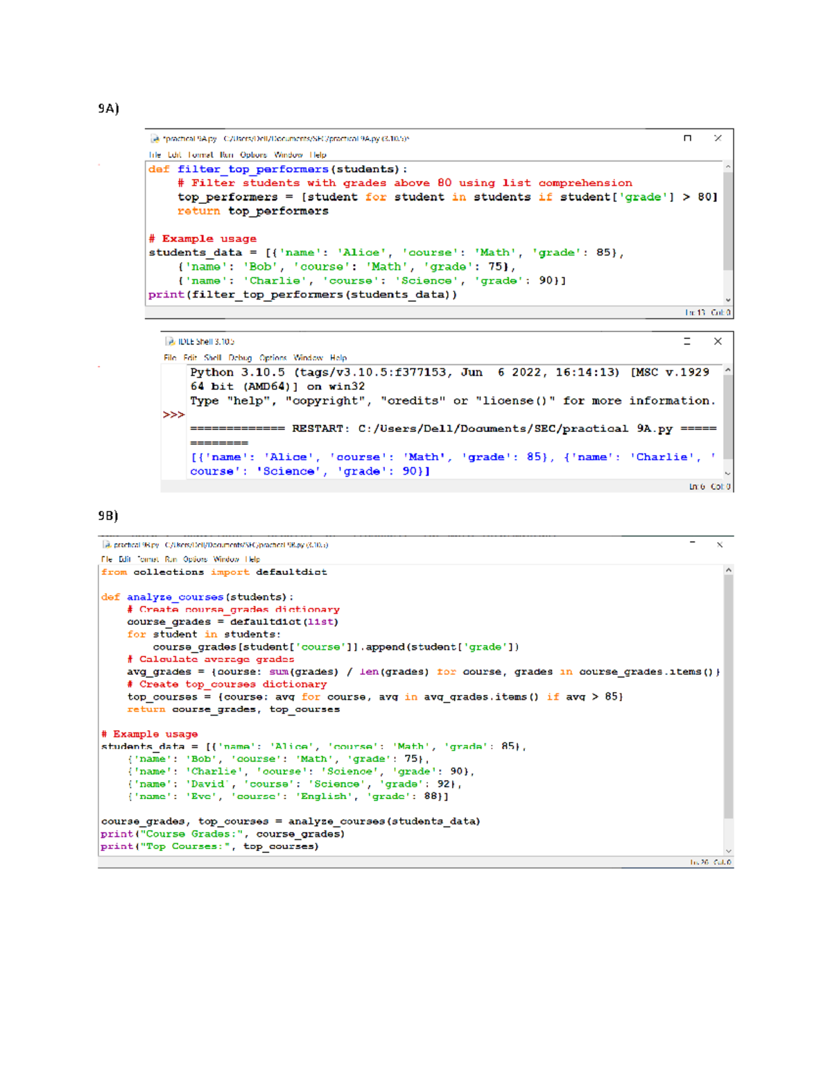 Outputs - Computer code - economics - 9A) 9B) 10) 11)A) 13) 14)a) b) c ...